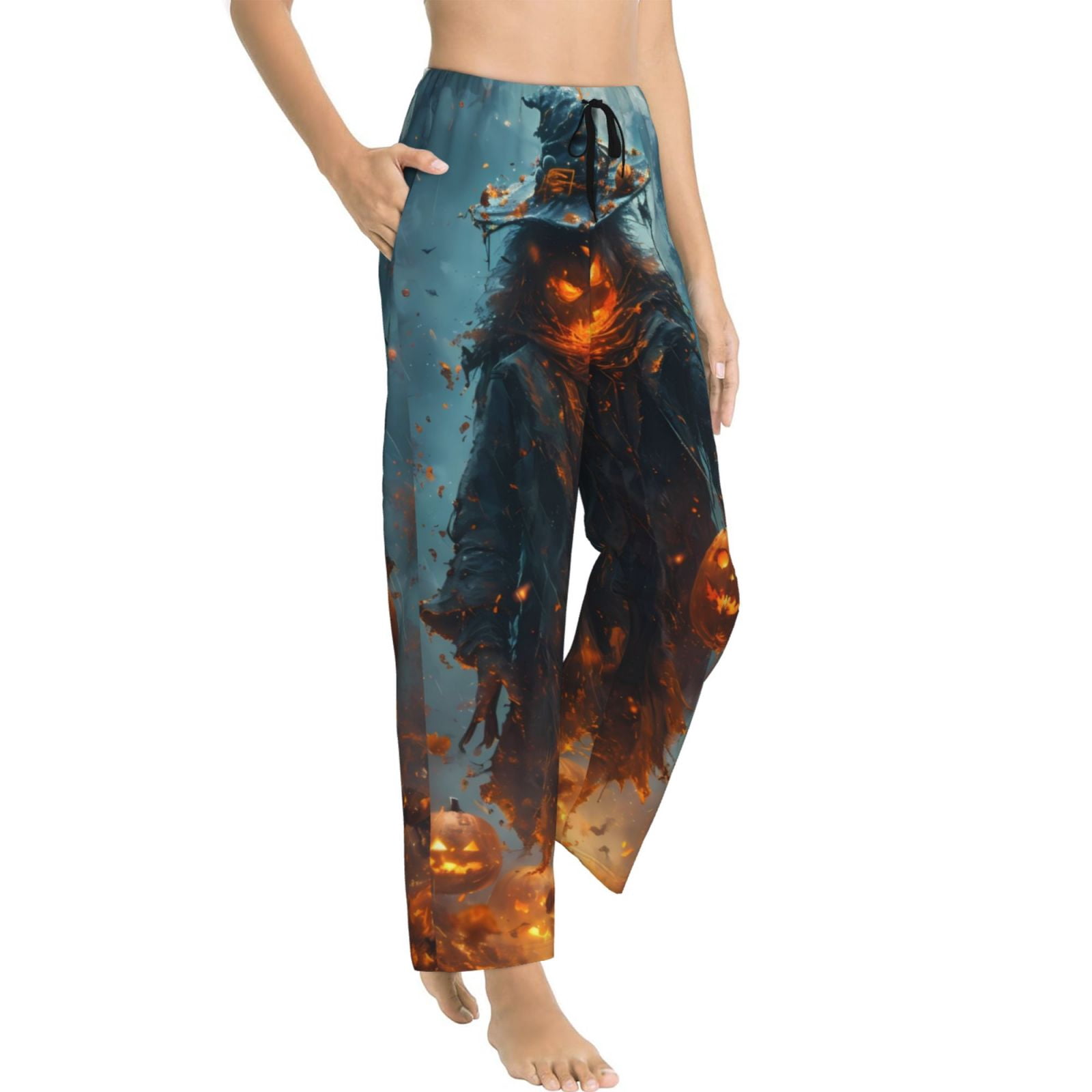 Halloween Pajama Pants Women, Scarecrow Halloween Night Soft Lounge PJ ...