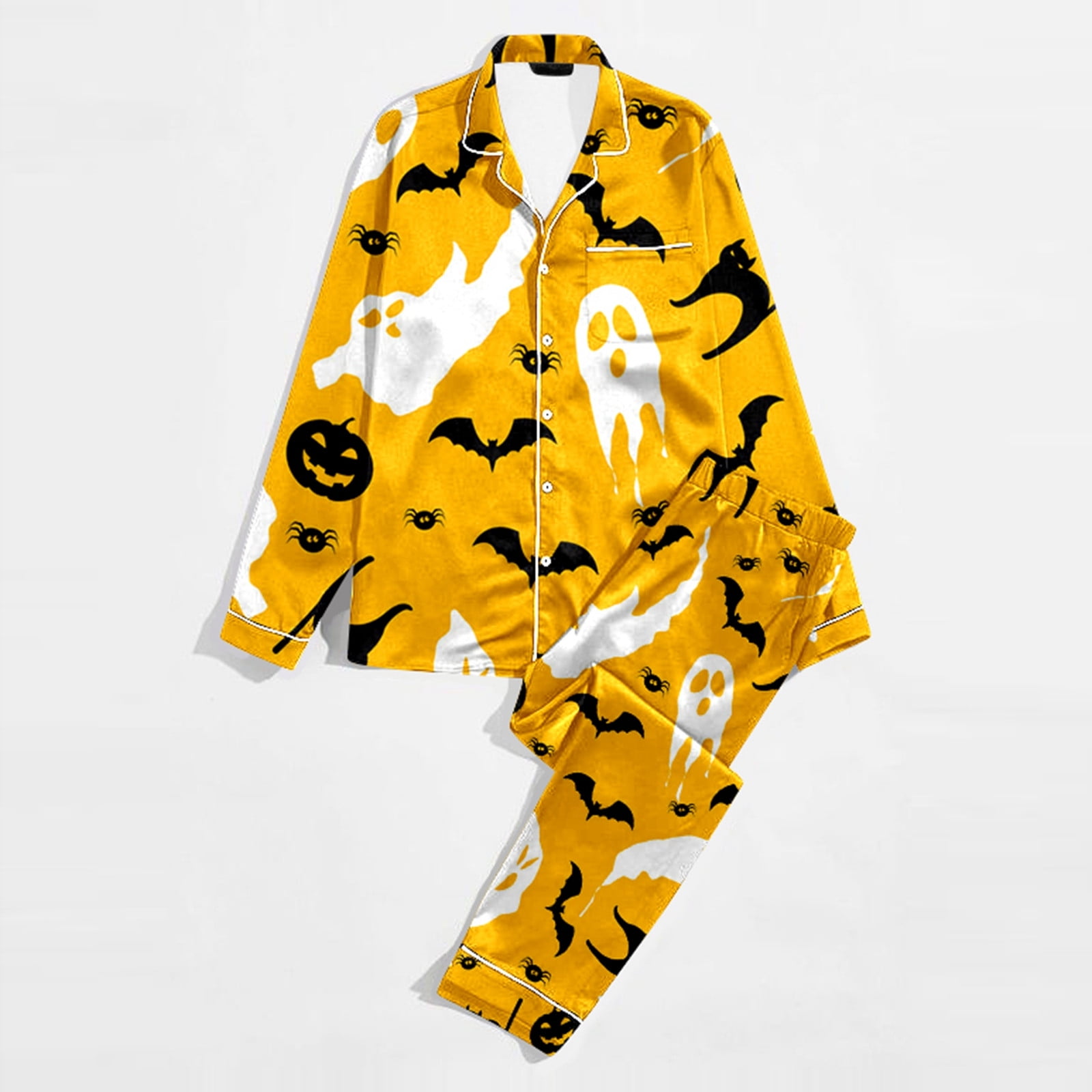 Halloween Pajamas 2 Piece Satin Pajamas for Women Bat Skeleton Printed ...
