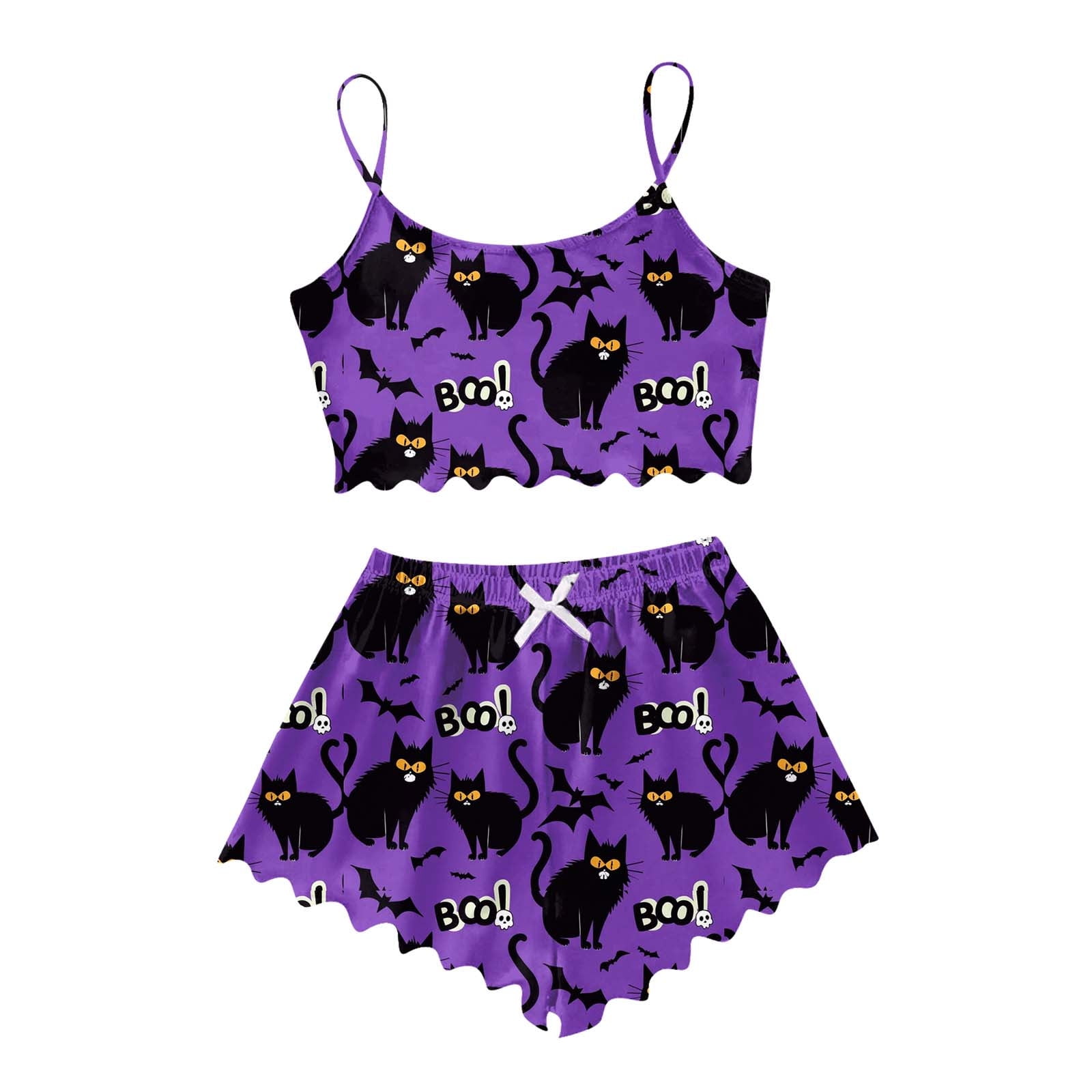 Halloween Pajamas Bat Skeleton Printed 2 Piece Womens Pajamas Shorts ...