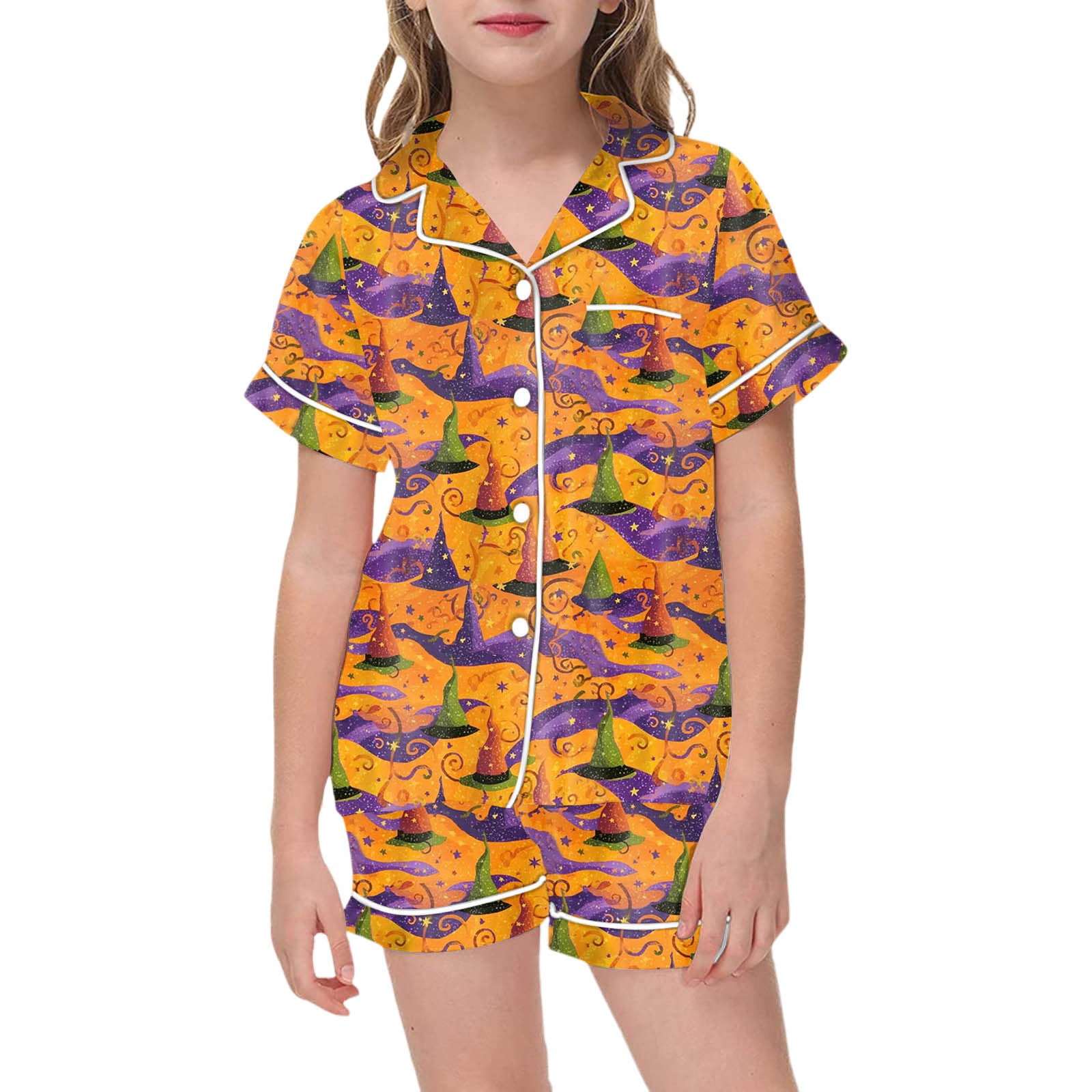 Halloween Pajamas Set Pumpkin Ghost Bat Print Satin Pajama Set Short ...