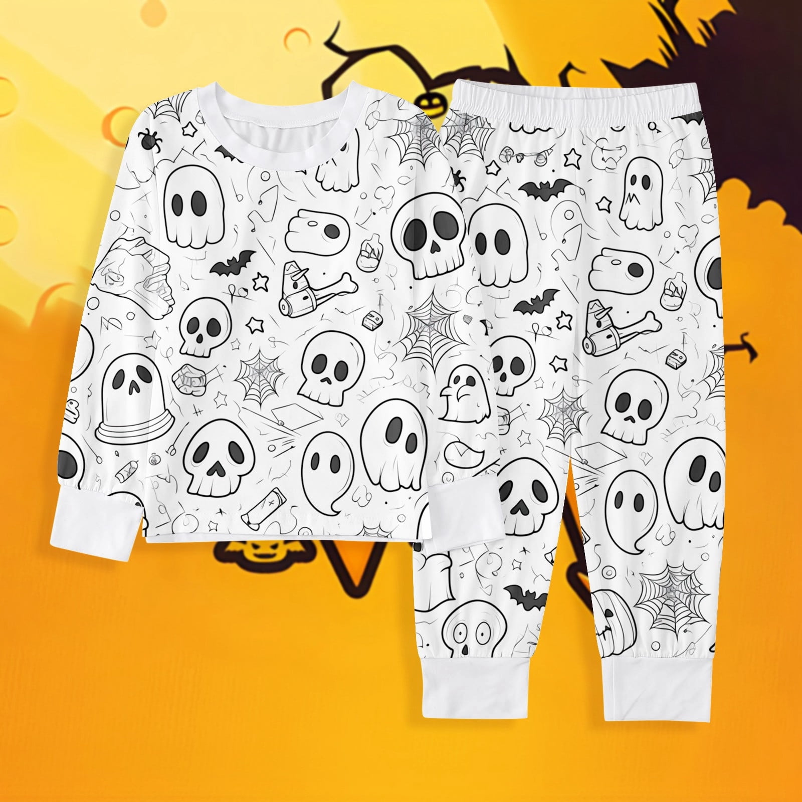 Halloween Pajamas Toddler Colorable Pajamas Long Sleeve Crew Neck Top ...