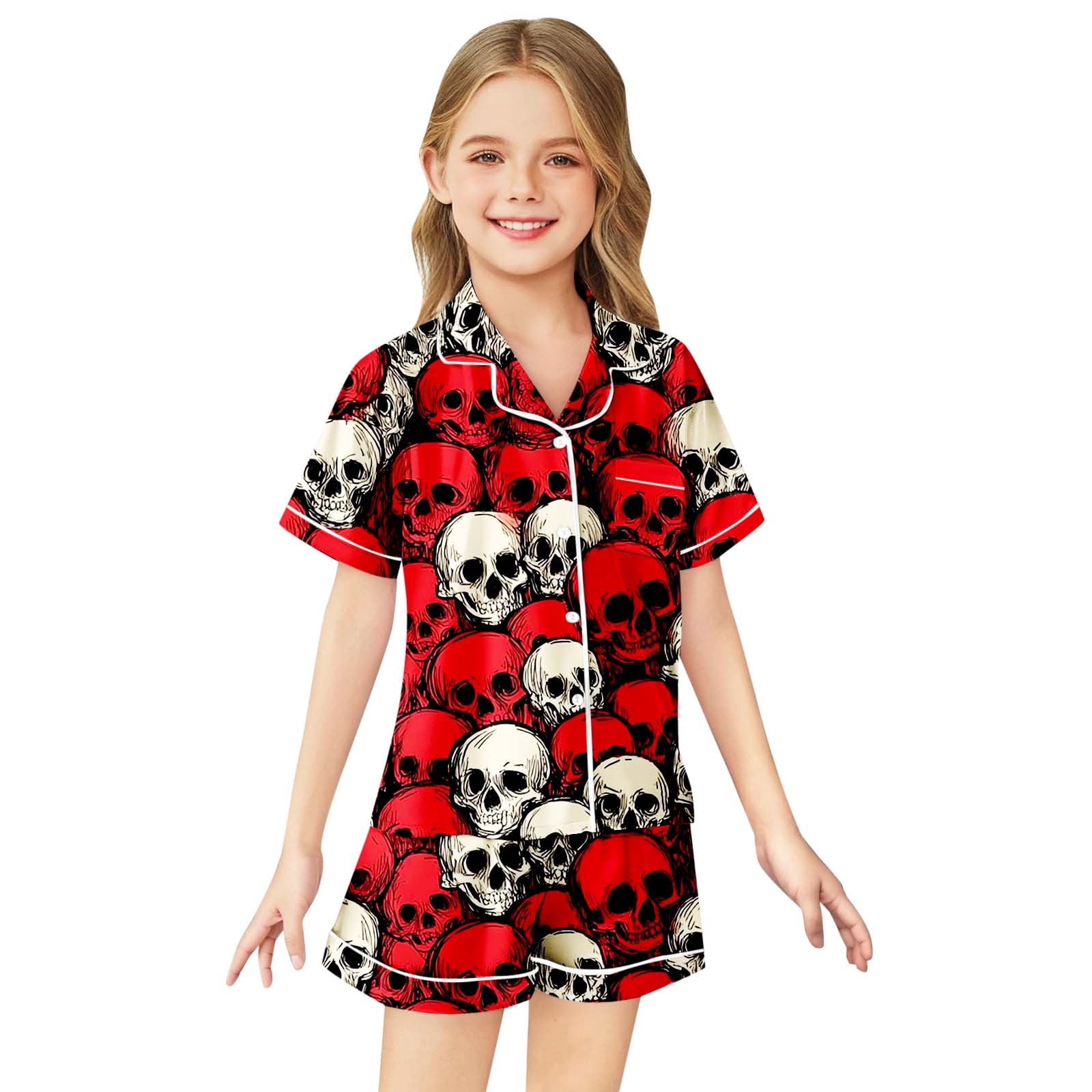 Halloween Pajamas Toddler Pumpkin Ghost Bat Print Girls Silk Pjs Short ...