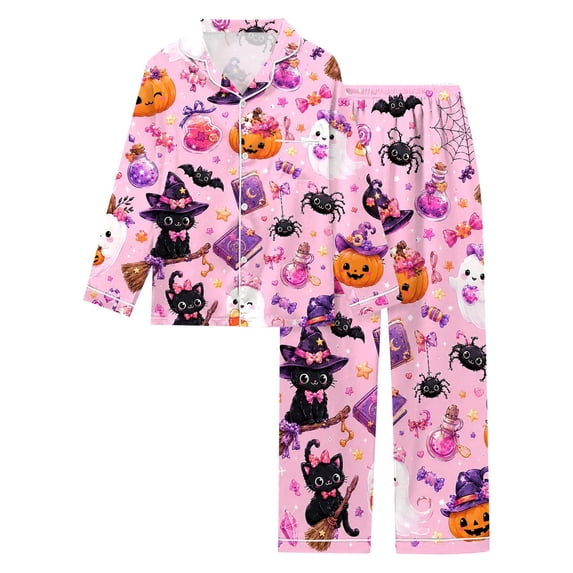 Halloween Pajamas Women 2026 Ghost Pumpkin Print Button Matching ...