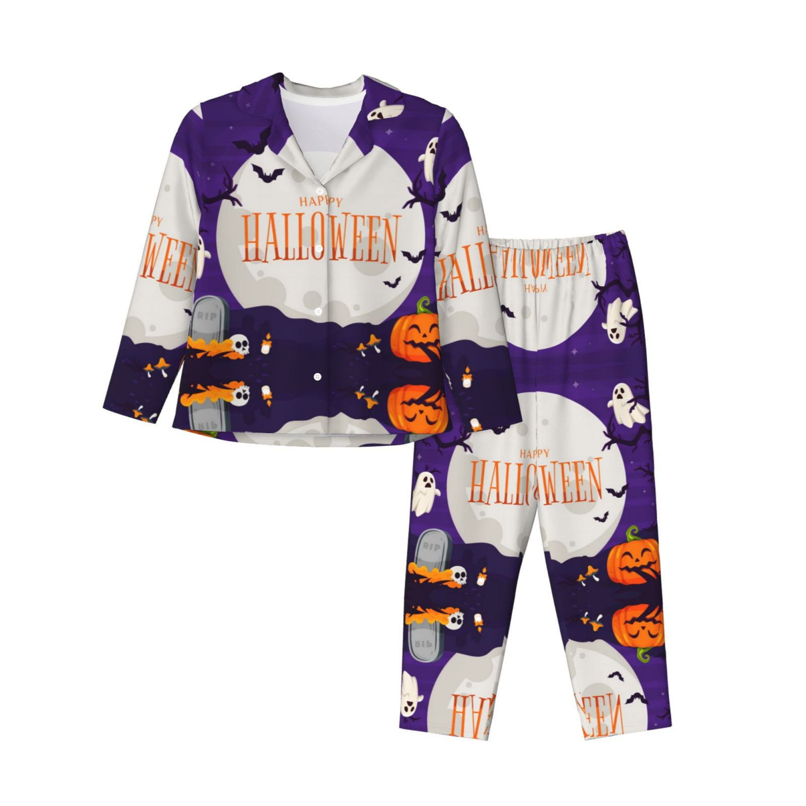 Halloween Pajamas for Women Set - Cute Halloween Ghost Long Sleeve ...