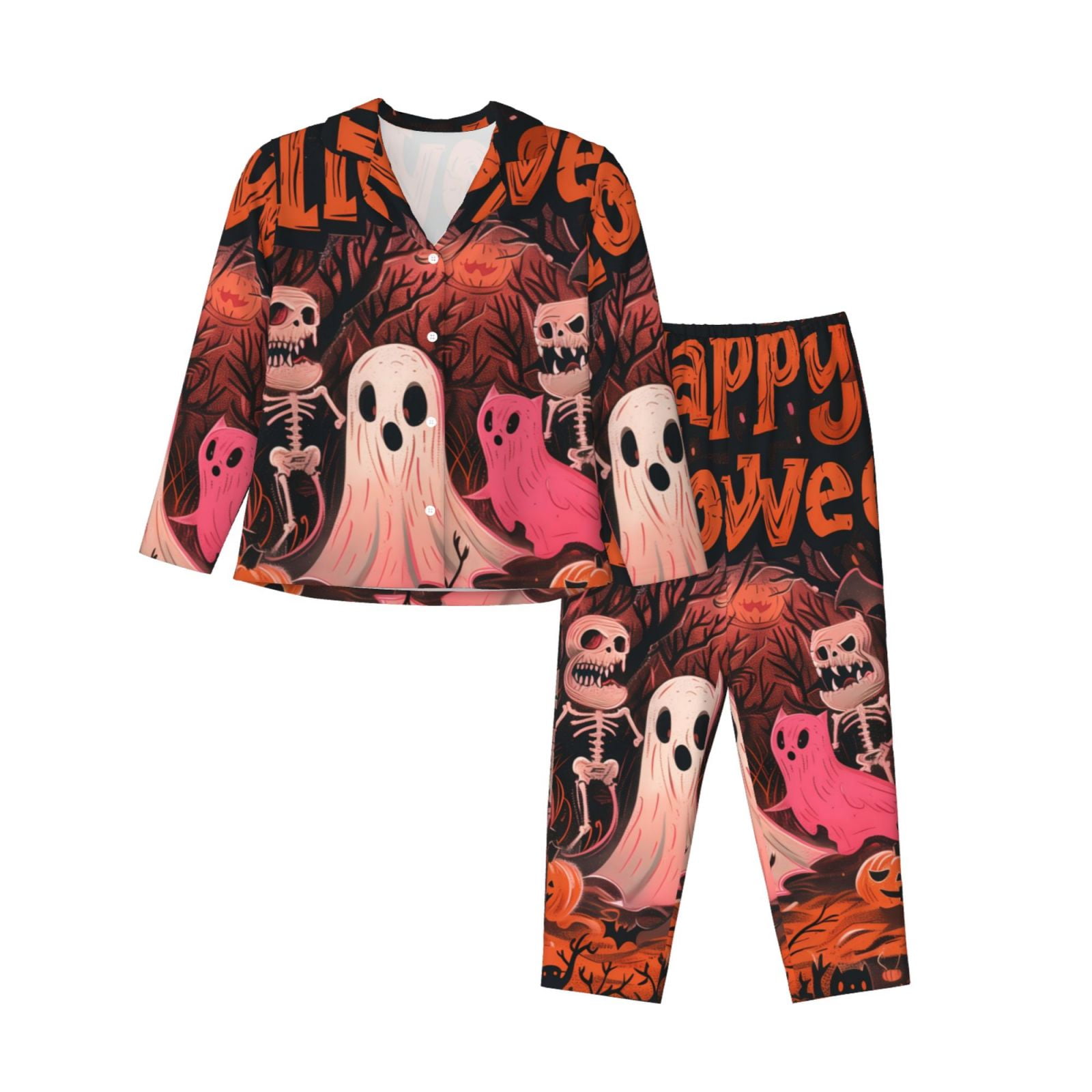 Halloween Pajamas for Women Set - Halloween Happy Cute Ghost Long ...