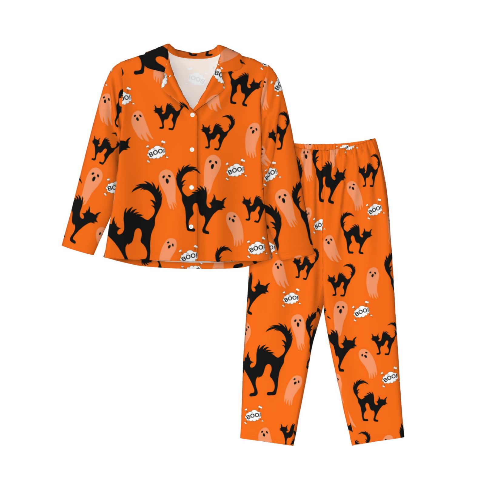 Halloween Pajamas for Women Set - halloween cat Patterns Long Sleeve ...