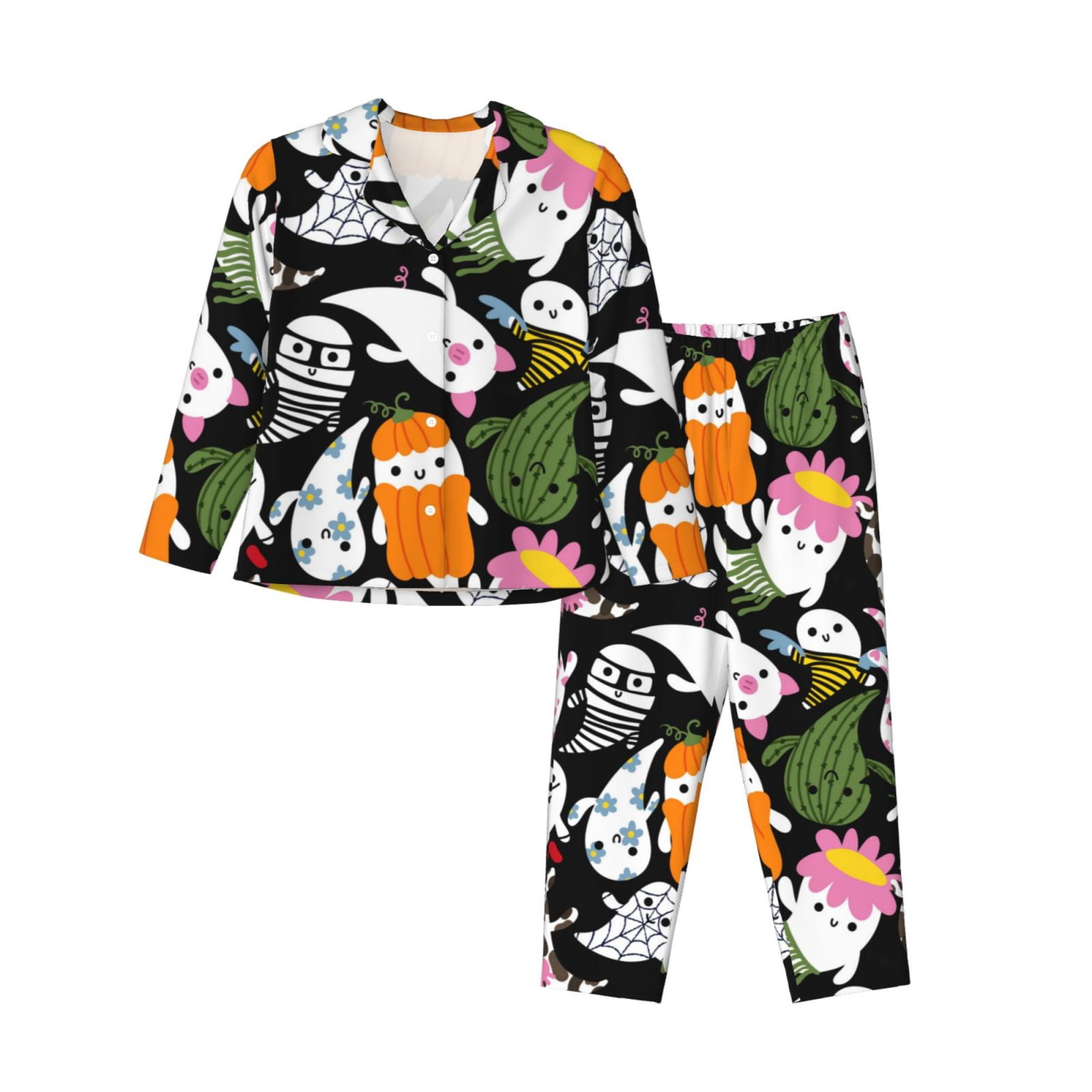 Halloween Pajamas for Women Set - halloween cute ghost cartoon Long ...