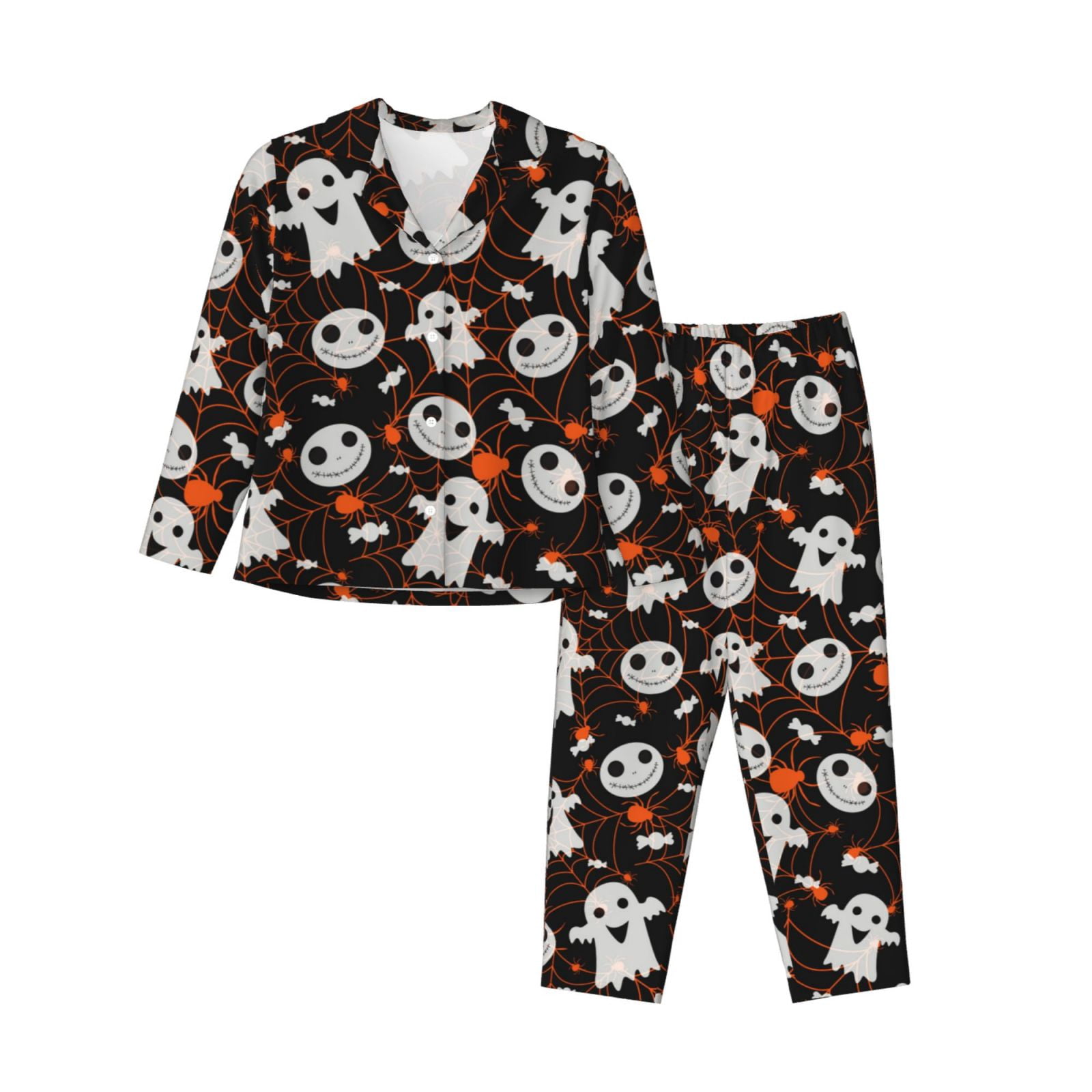 Halloween Pajamas for Women Set - halloween spider web ghost Long ...