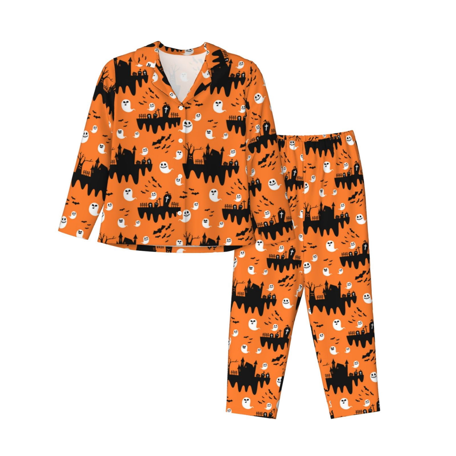 Halloween Pajamas for Women Set - halloween white spooky Long Sleeve ...