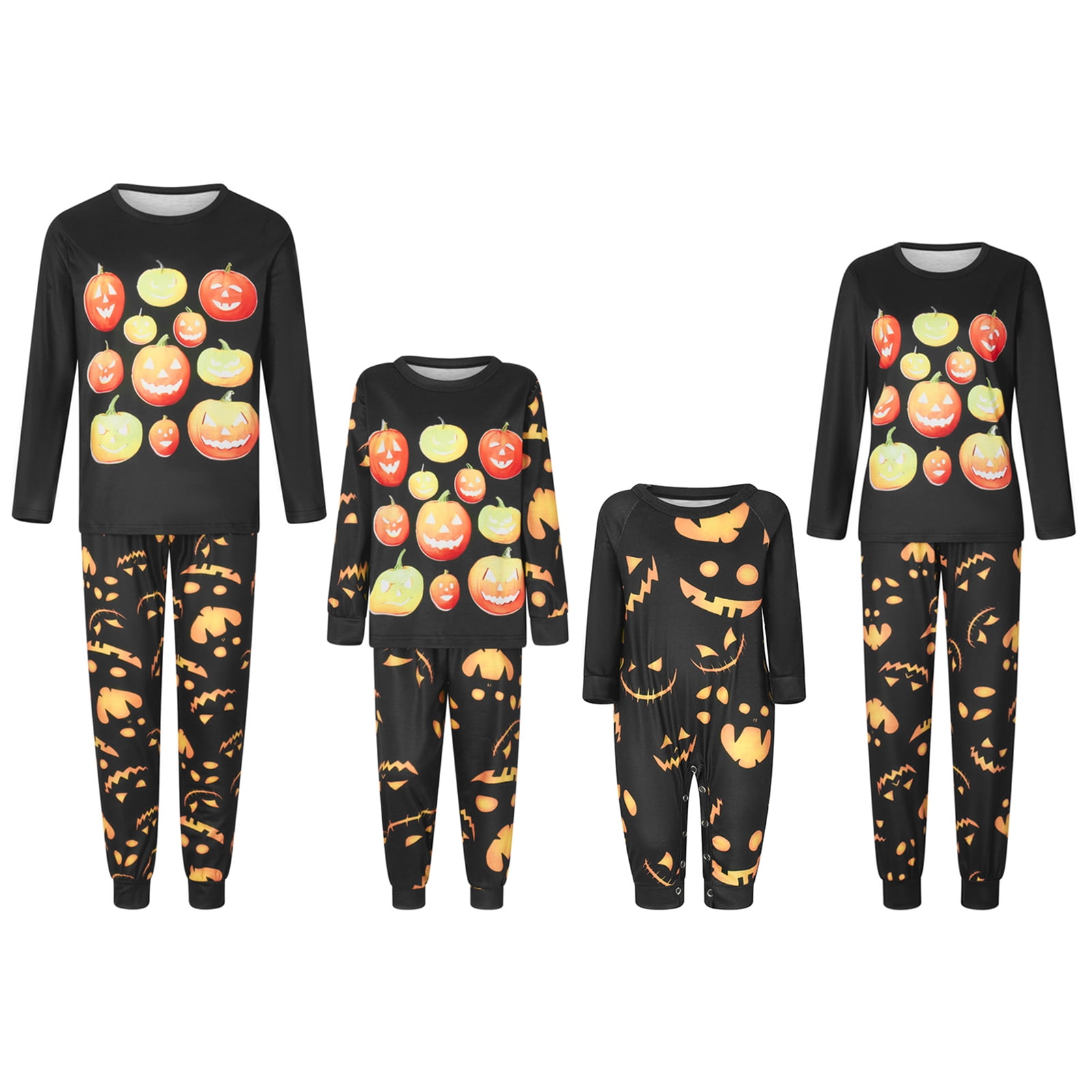 Halloween Pajamas for Family Glow In The Dark Ghost Print Long Sleeve Tops + Pants Set Fall ...