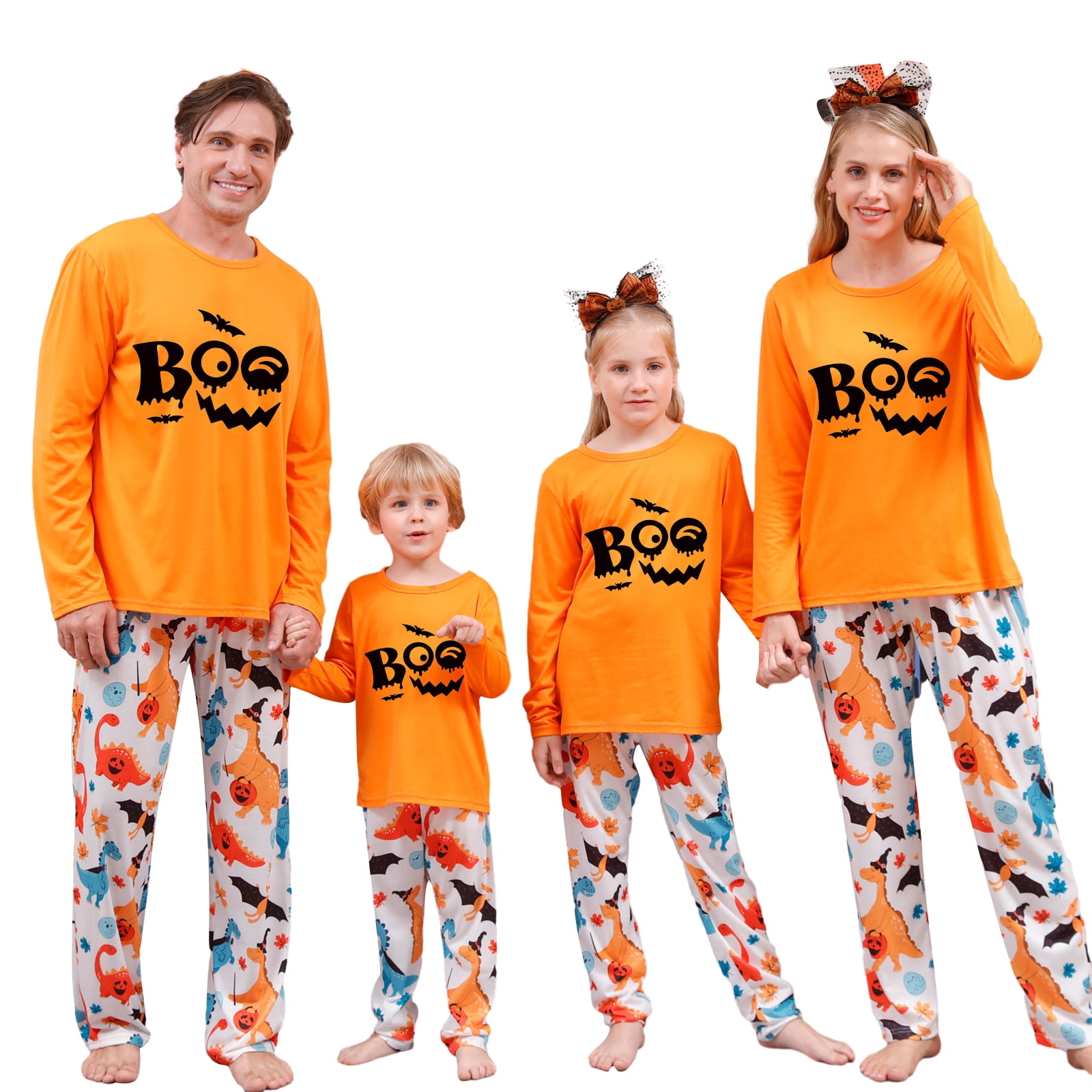 Halloween Pajamas for Family Glow In The Dark Ghost Print Long Sleeve Tops + Pants Set Fall ...