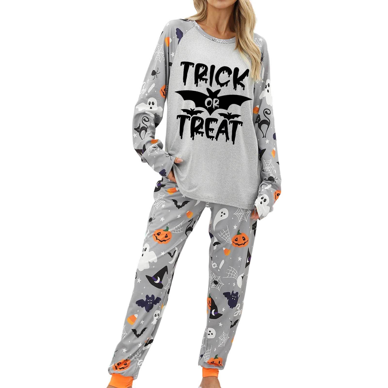 Halloween Pajamas for Women Long Sleeve Shirts and Pants Ghosts ...