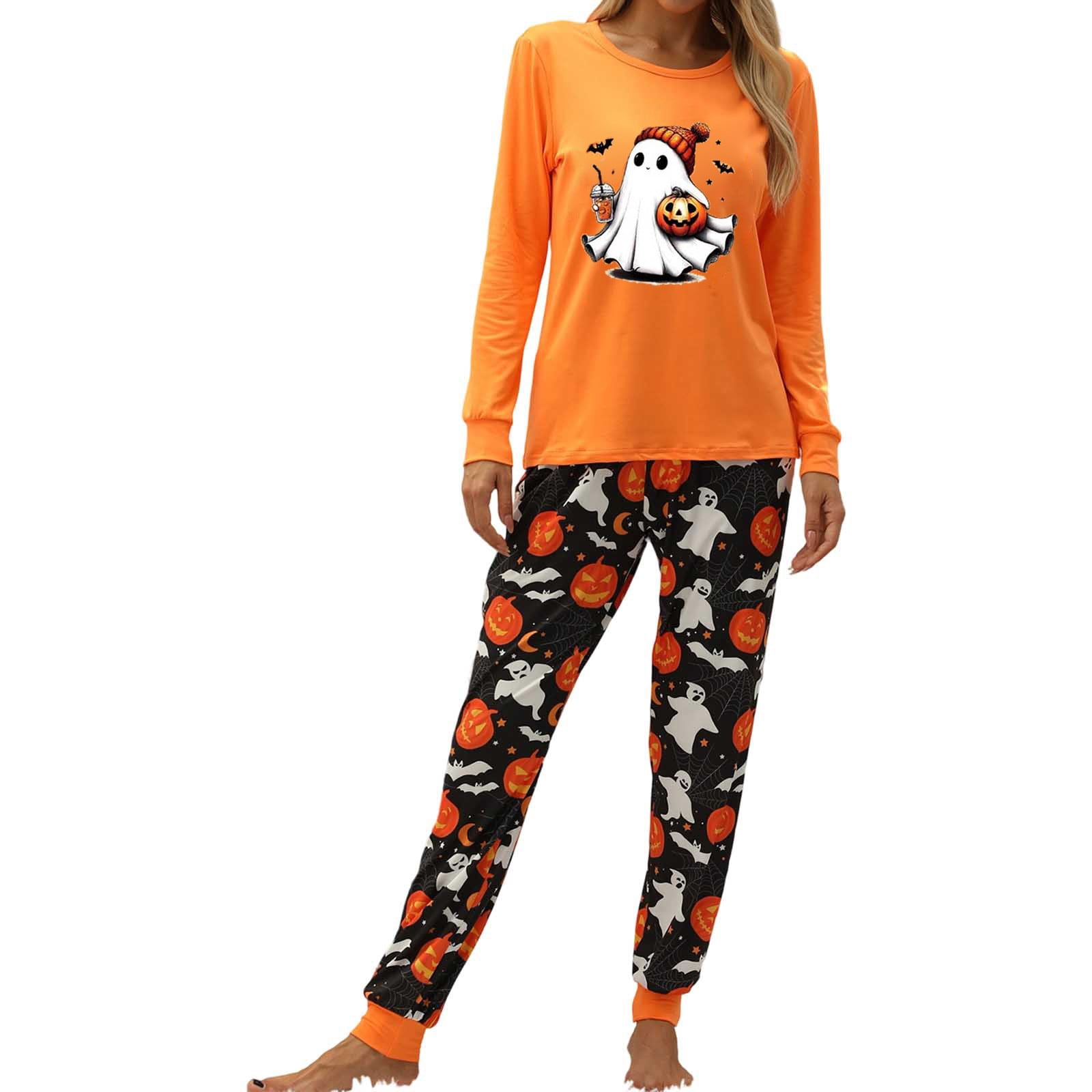 Halloween Pajamas for Women Long Sleeve Shirts and Pants Ghosts ...