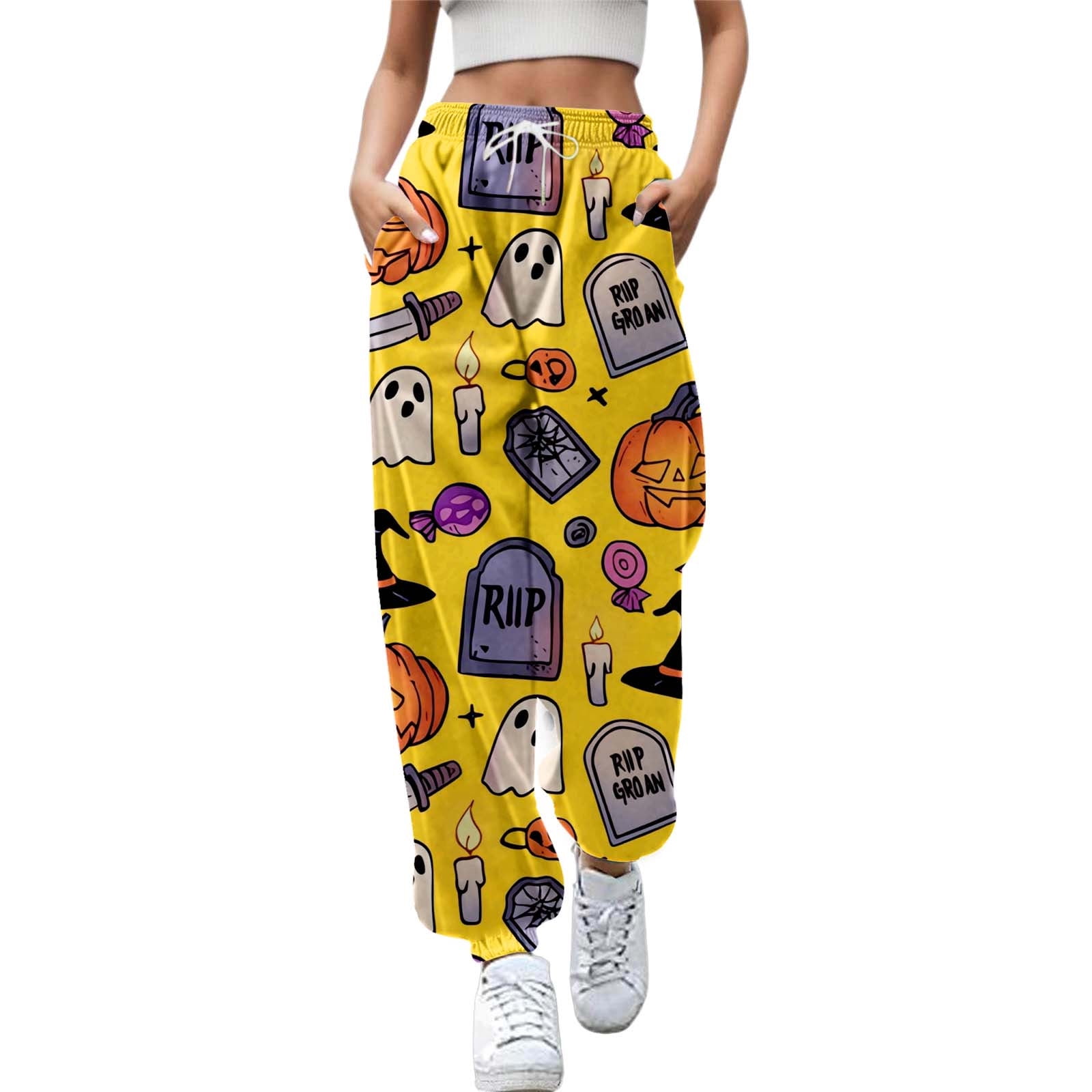 Halloween Pants for Women Funny Pumpkin Printed Elastic Waisted Jogger ...