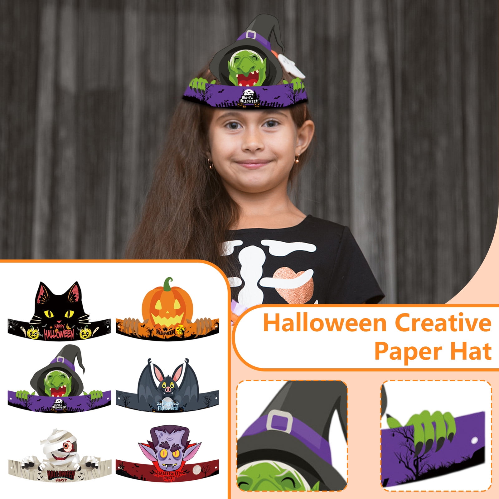 Halloween Paper Hats - 6pc Halloween Headbands for Kids - Halloween ...