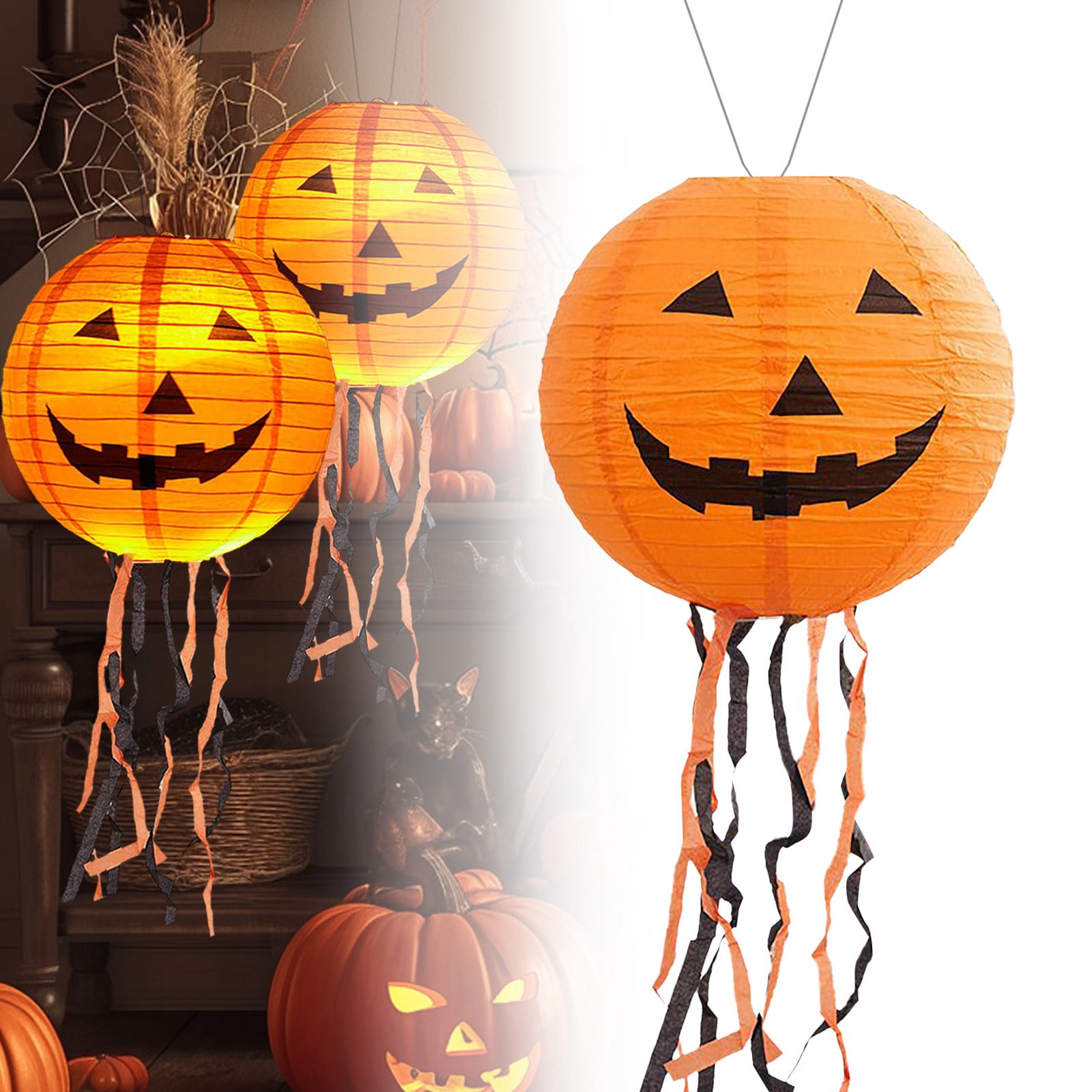 Halloween Paper Lanterns Jack O Lantern Pumpkin Hanging Lanterns Spider ...