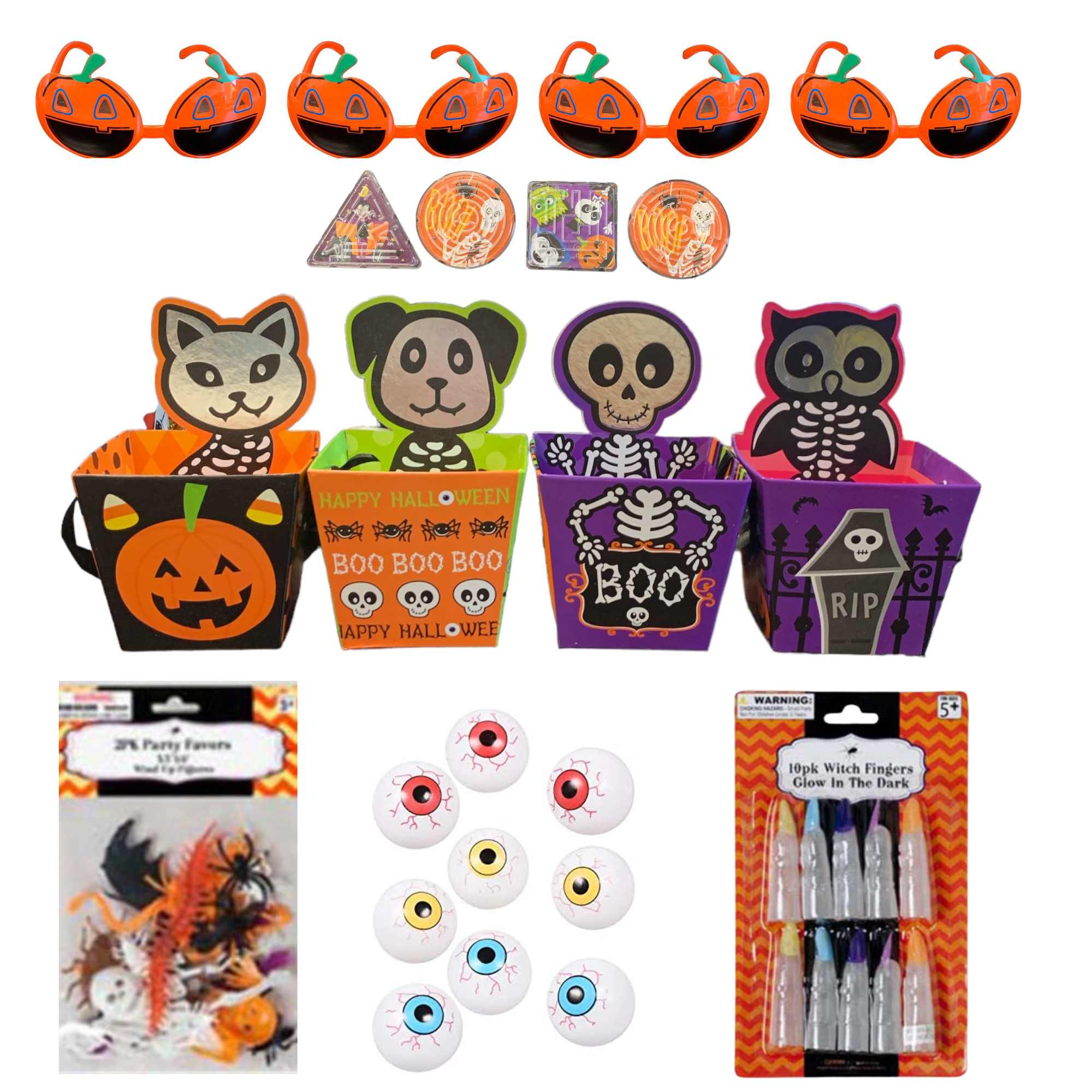 Halloween Paper Pail Party Favor Gift Box with Ribbon Handle DIY Boo ...