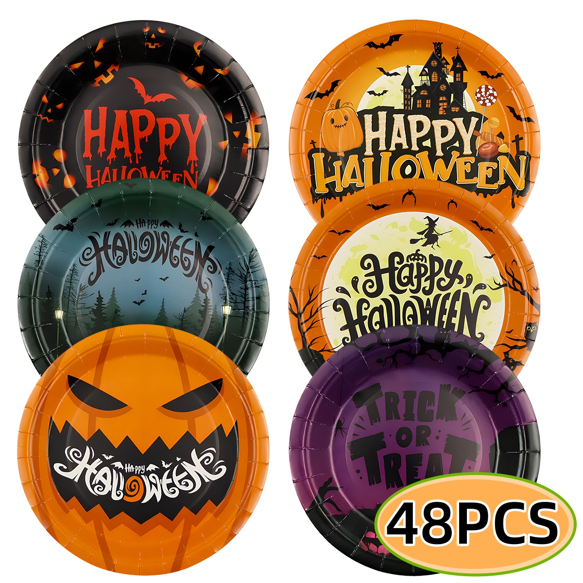 Skeleton Trick or Treat Halloween Paper Dessert Plates, 7in, 8ct ...