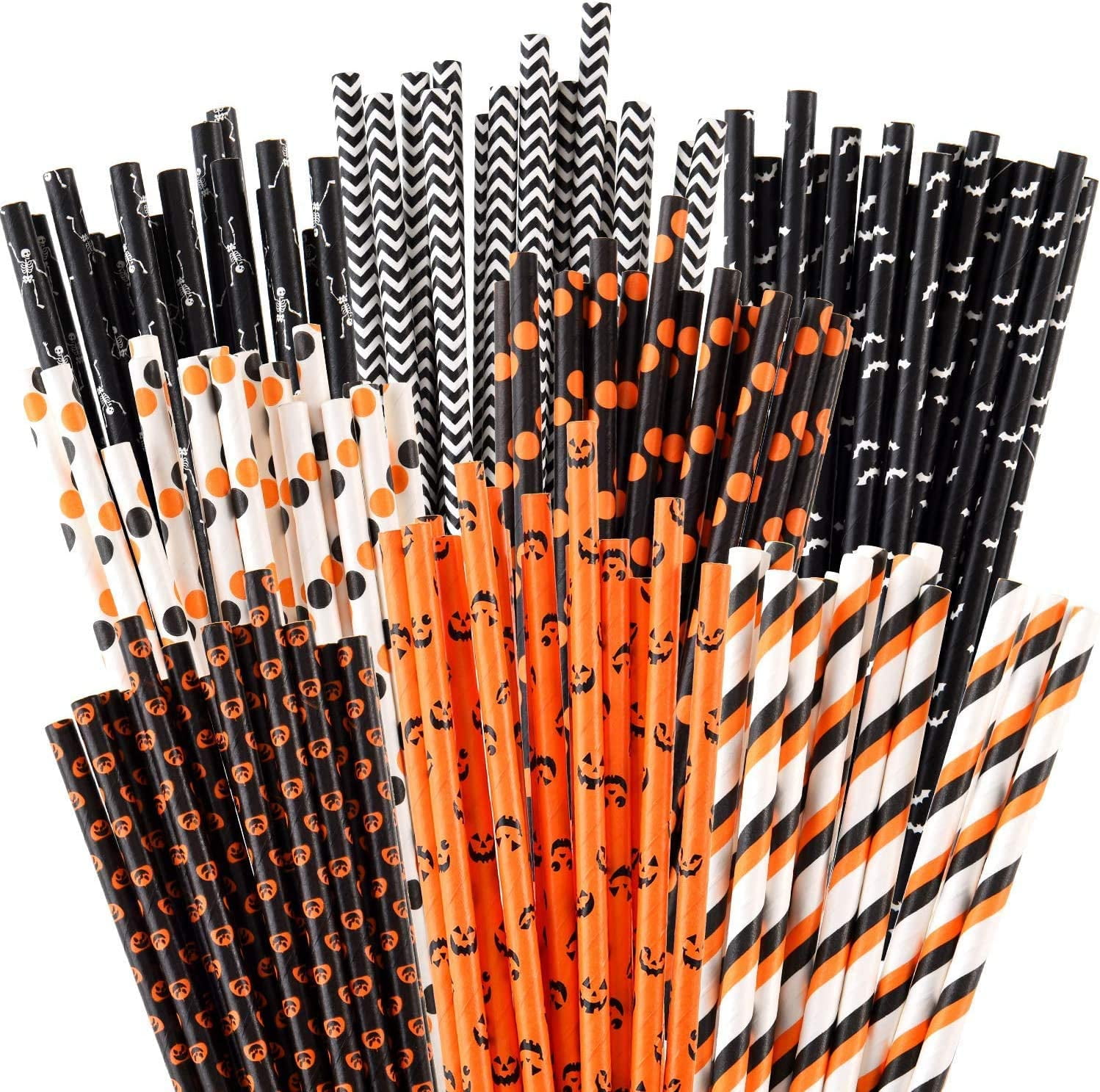 Halloween Paper Straws, Biodegradable Pumpkin Skull Striped Wavy Dot ...