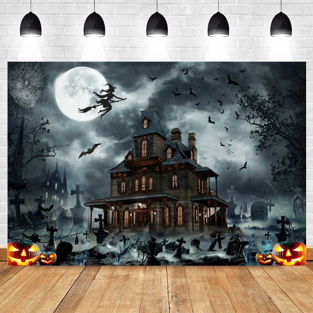 Halloween Party Backdrop Horror Skull Pumpkin Lantern Night Zombie Tomb ...
