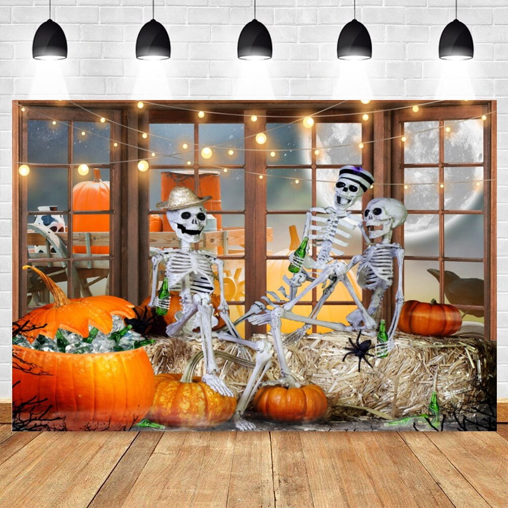 Halloween Party Backdrop Horror Skull Pumpkin Lantern Night Zombie Tomb ...