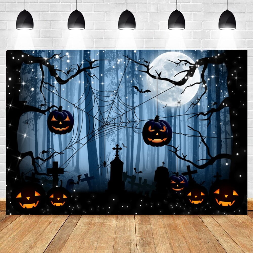 Halloween Party Backdrop Horror Skull Pumpkin Lantern Night Zombie Tomb ...