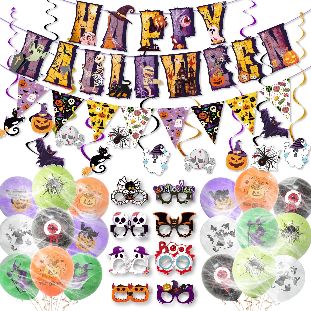 Halloween Party Banner Flag Insert Balloon Decoration Set Spider Web ...