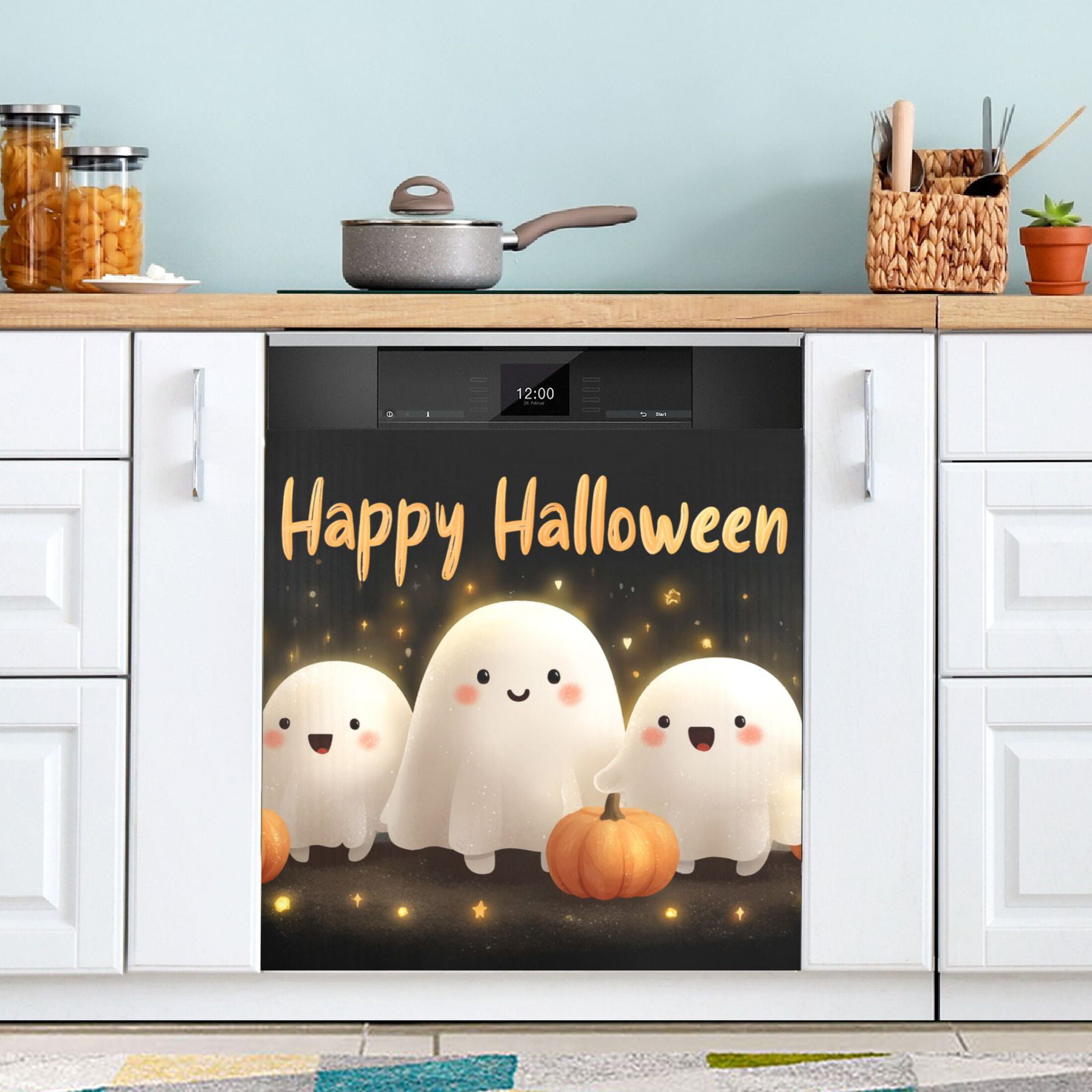 Halloween Party Cute Specter with Pumpkin Dishwasher Magnet ...