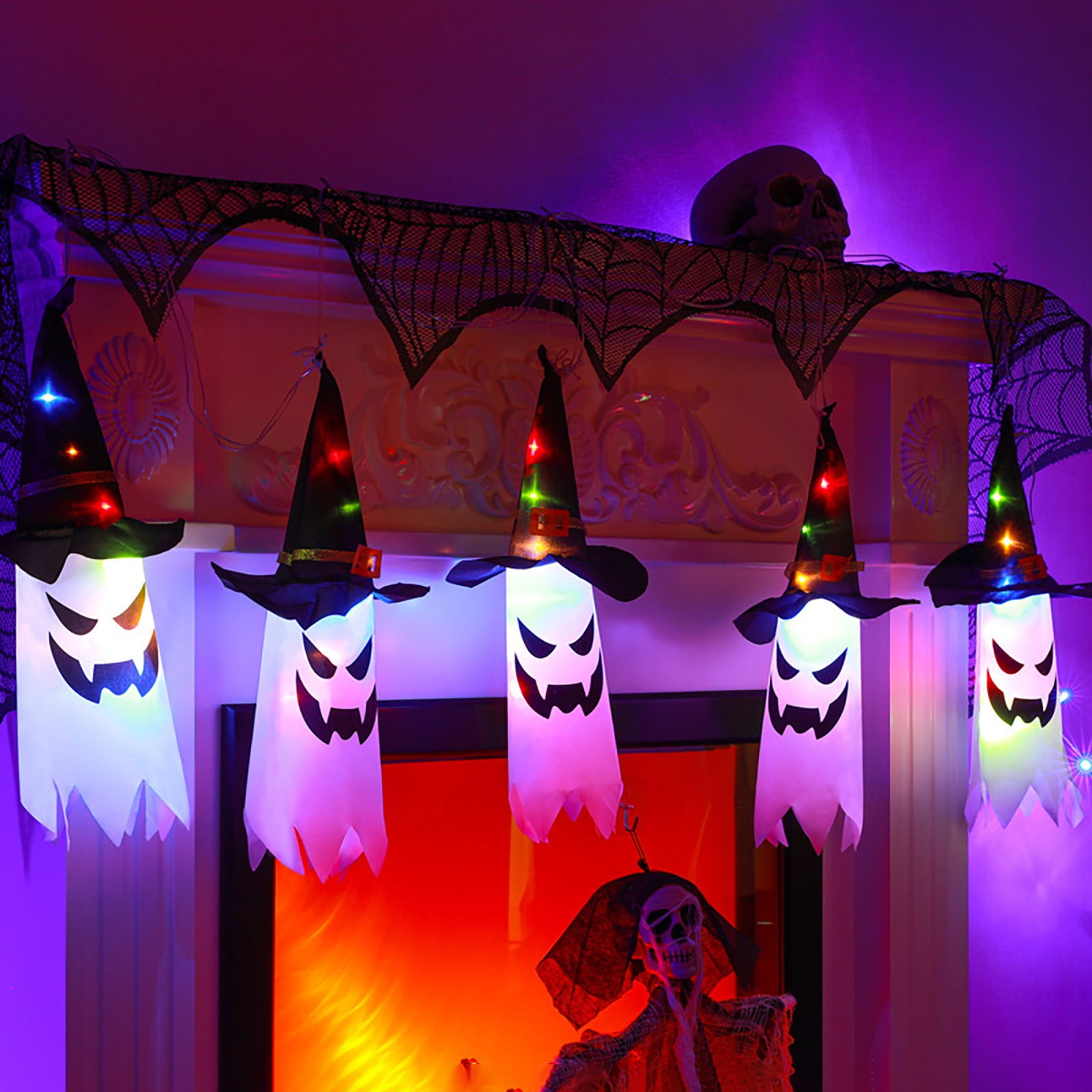 Christmas Party Light-Up Decoration 5 Pcs Christmas Witch Hat String ...