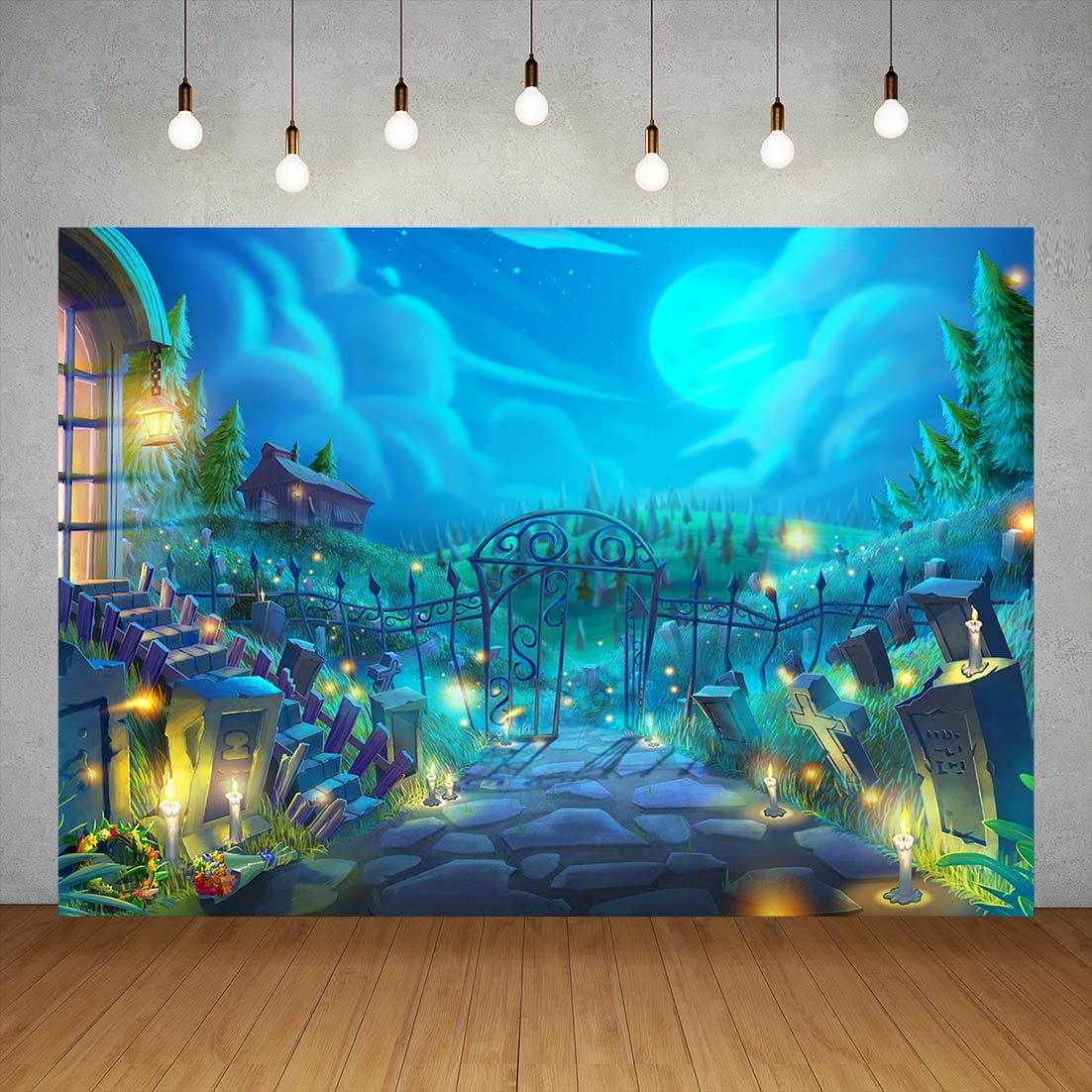 Halloween Party Photography Background Creepy Zombie Cemetery Candles ...