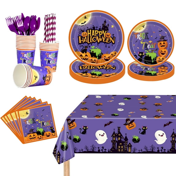 Halloween Party Supplies Decoration Tableware Set Serve for 24 Guests ...
