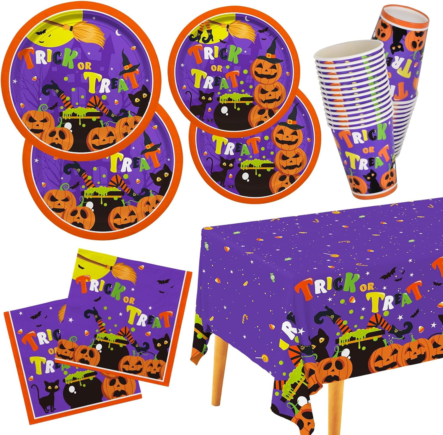 Halloween Party Supplies Kit Serve 25, Halloween Witch Pumpkin Design ...