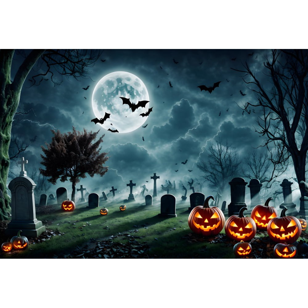 Halloween Party ration Photography Backdrop Castle Tomb Pumpkin Witch Cemetery Kids Portrait ...