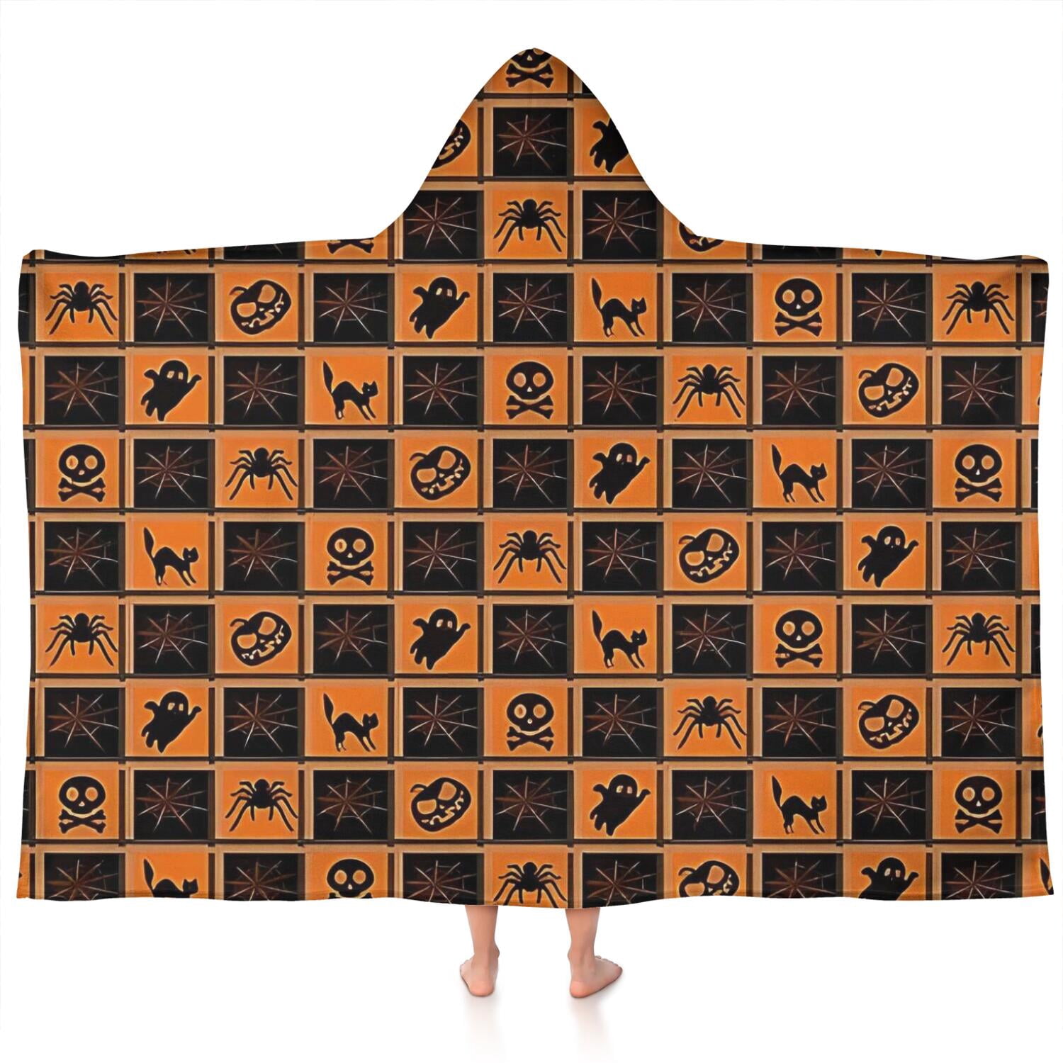 Halloween Patchwork Icons Pattern Hooded Bath Towel，60"x35" for Ages 3 ...