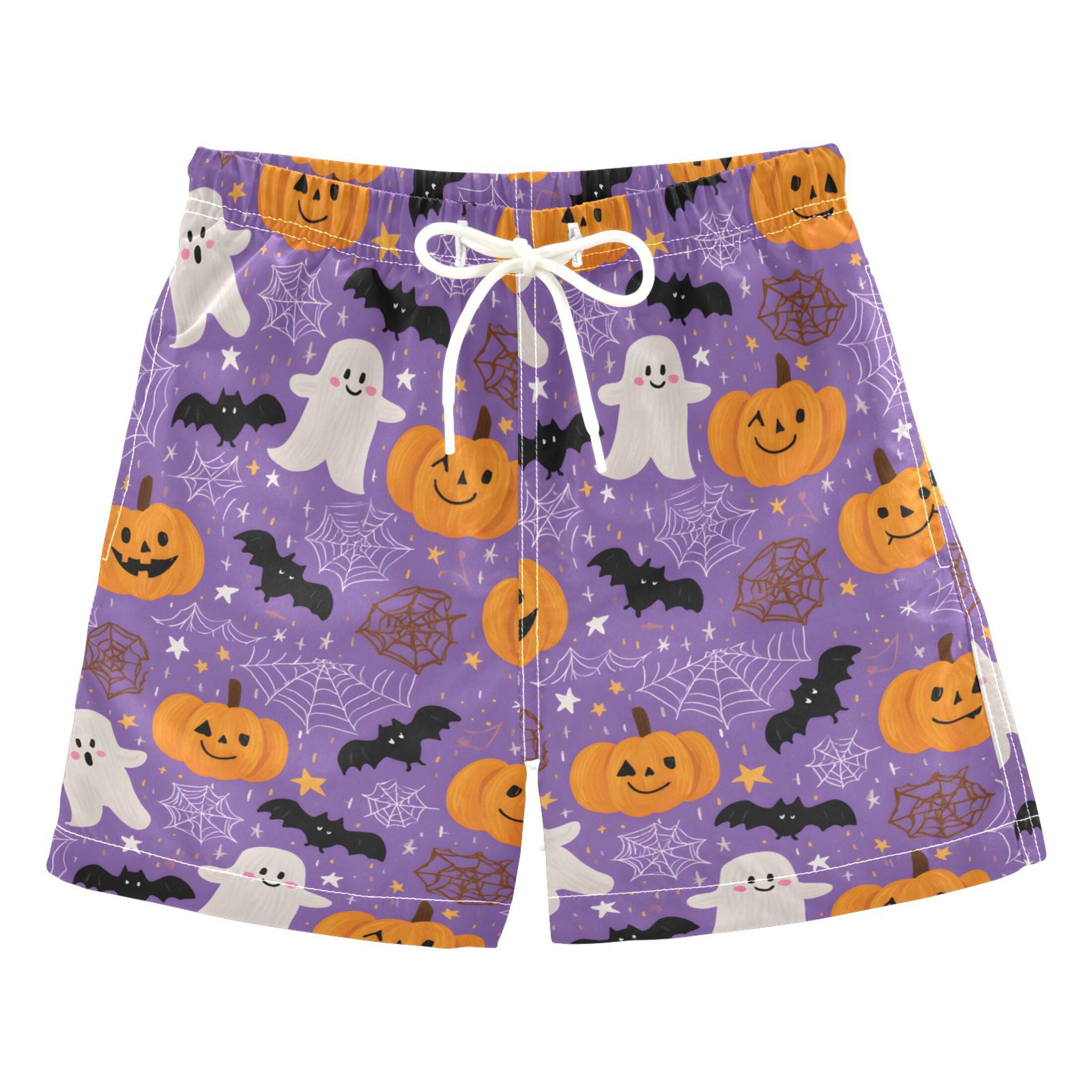 Halloween Pattern Ghost Swim Trunks Quick Dry Beach Pool Board Shorts ...