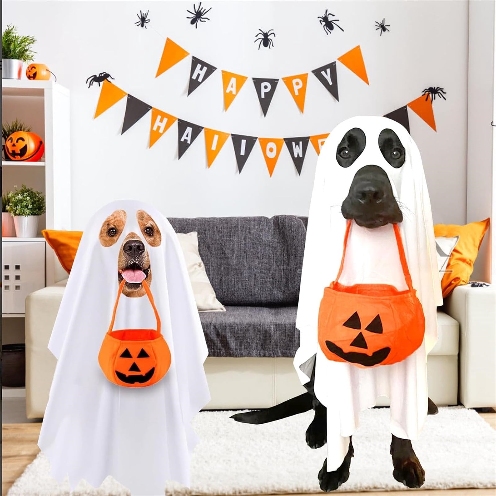 Halloween Pet Ghost Costumes for Dogs: White Ghost Sheet Silhouette ...