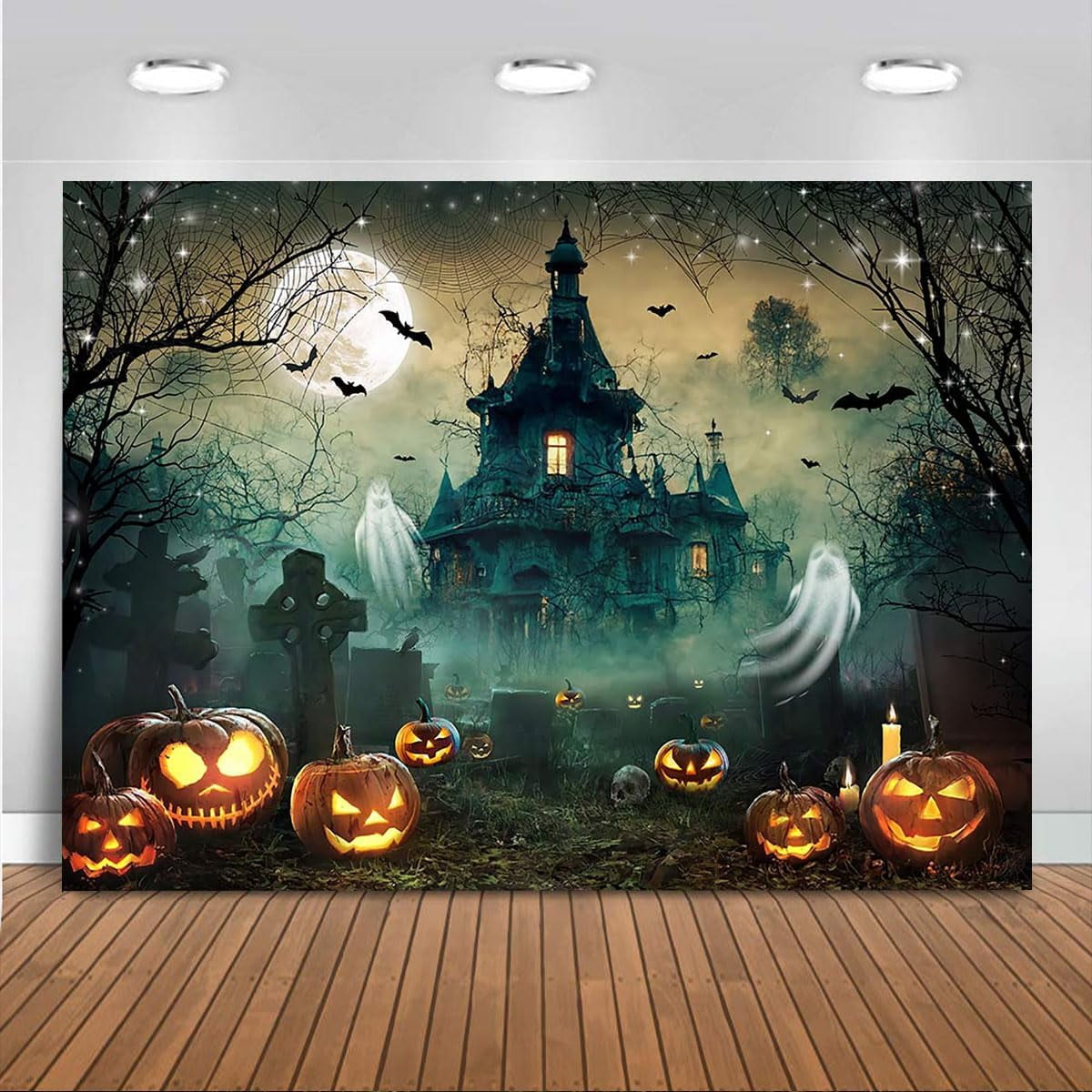 Halloween Photo Backdrop Full Night Moon Halloween Banner Scary Castle ...