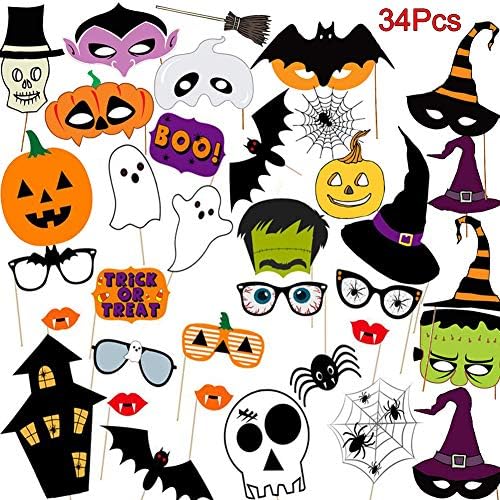 Halloween Photo Booth Props Kit, 34 Pieces DIY Vintage Scary Party ...