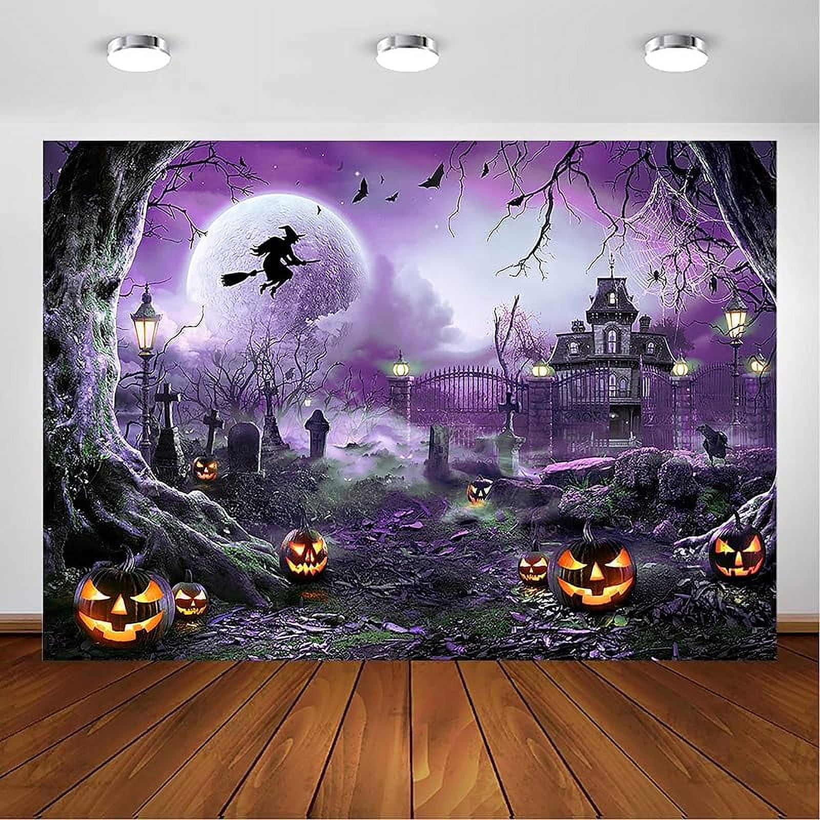 Halloween Photography Backdrop Full Moon Scary Night Castle Pumpkins ...