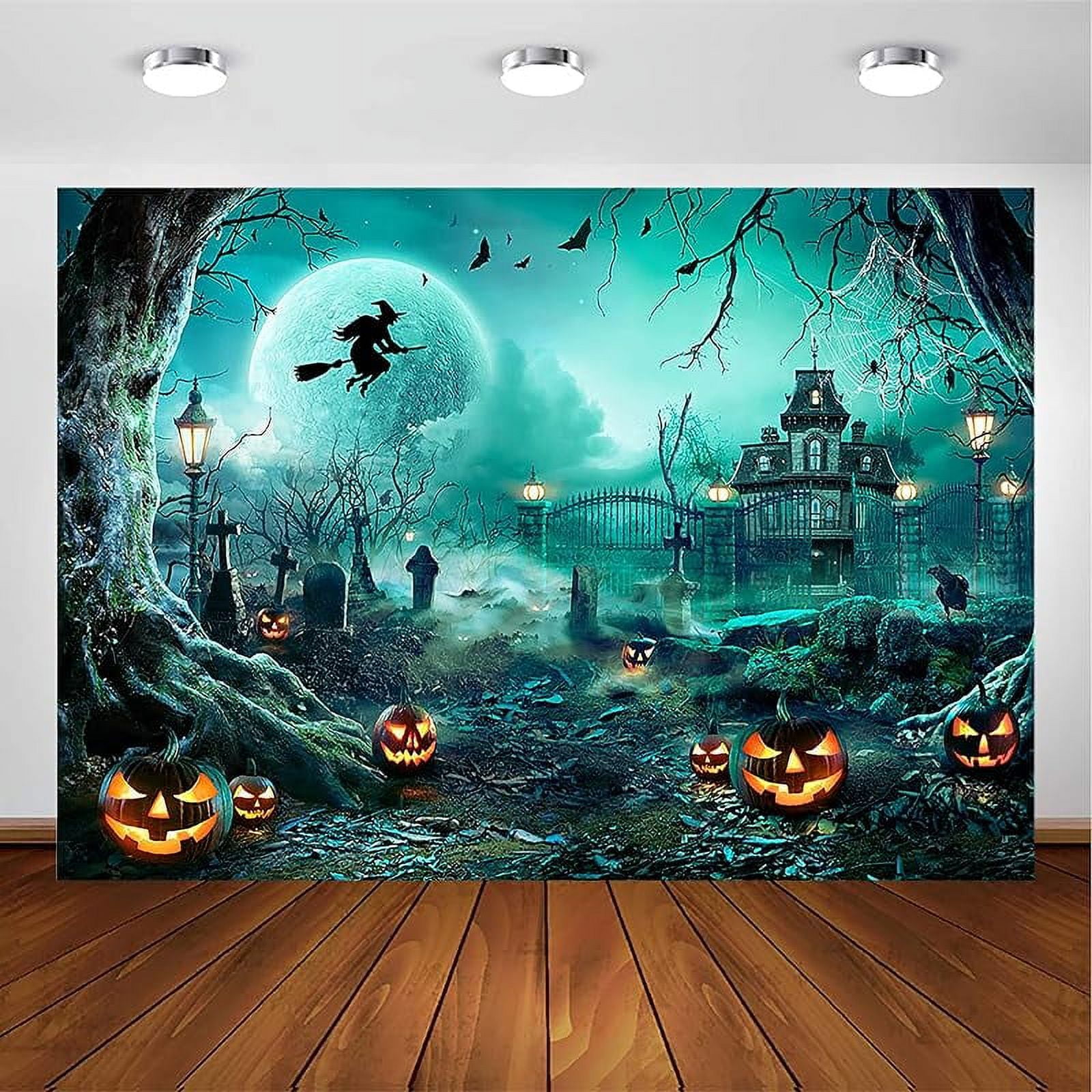 Halloween Photography Backdrop Full Moon Scary Night Castle Pumpkins ...