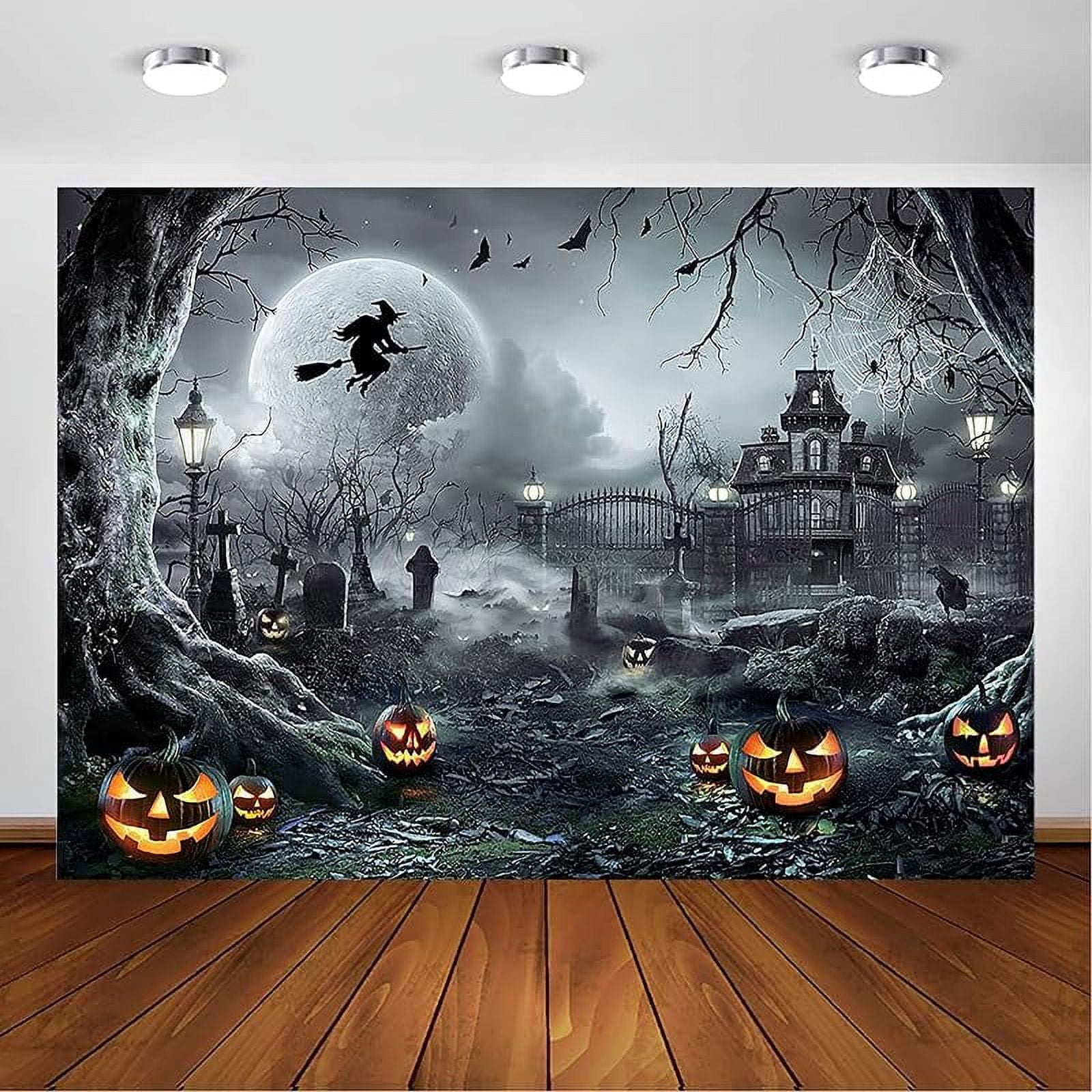 Halloween Photography Backdrop Full Moon Scary Night Castle Pumpkins ...