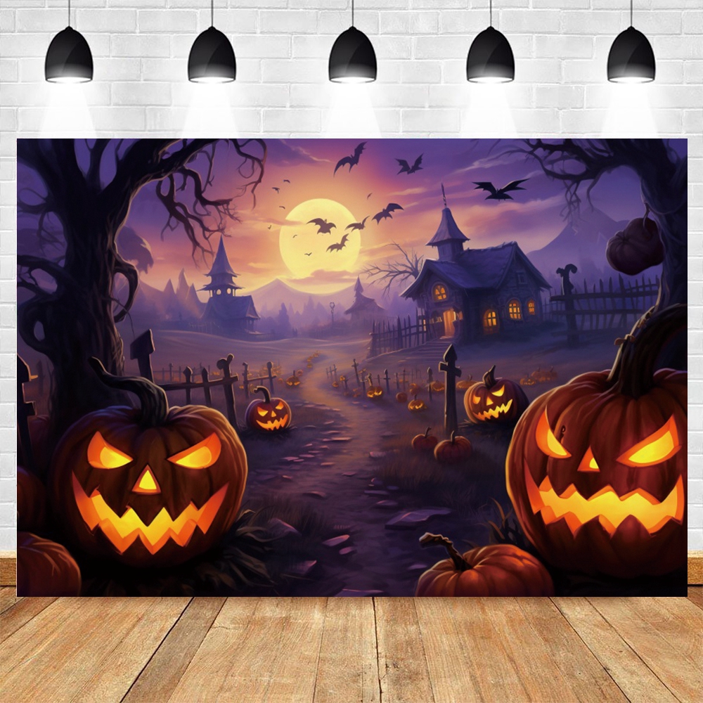 Halloween Photography Backdrop Horror Night Moon Scary Misty Forest ...