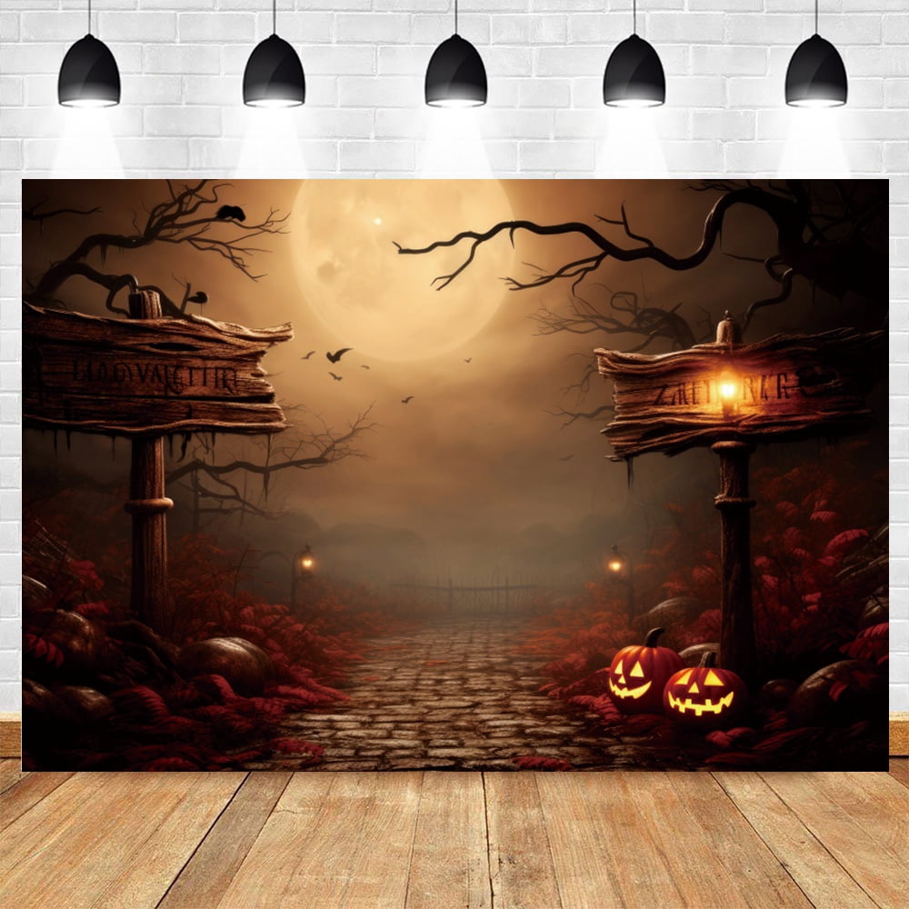 Halloween Photography Backdrop Horror Night Moon Scary Misty Forest ...