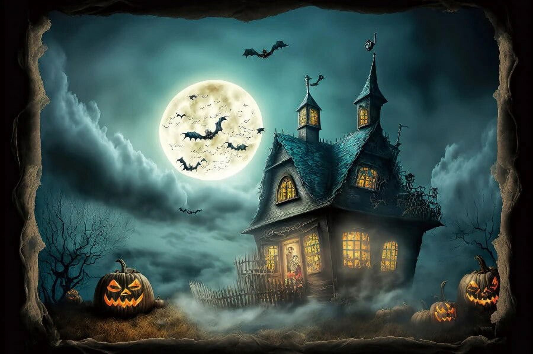 Halloween Photography Backdrop Scary Night Castle Horrible Pumpkin ...
