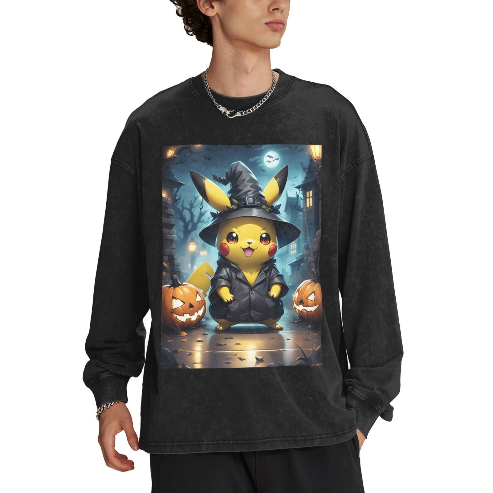 Halloween Pikachu Pokémon Long Sleeve Shirt Men's Heavy Weight Crew ...