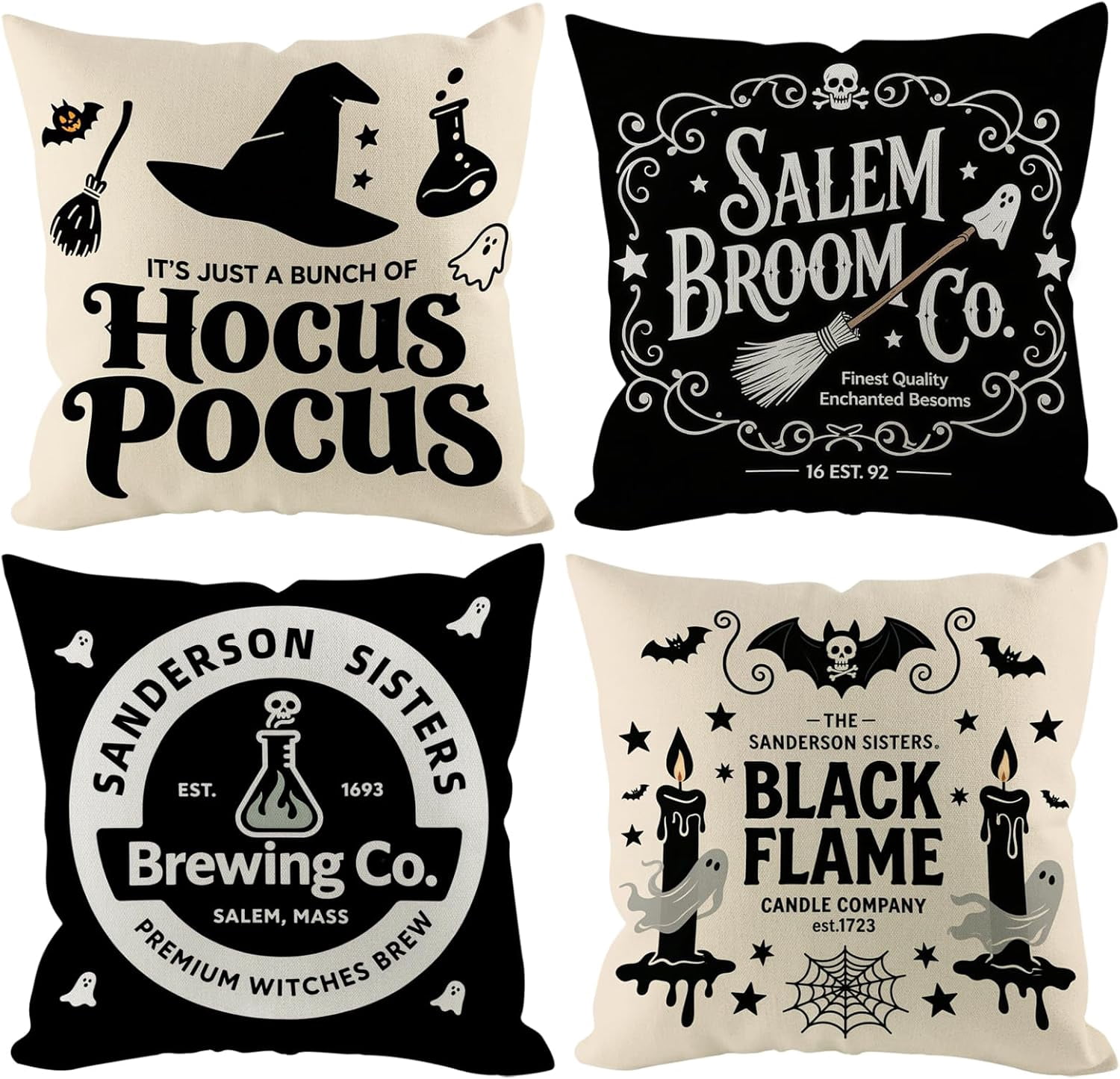 Halloween Pillow Covers 18x18 inch Set of 4, Linen Outdoor Cute Ghost ...