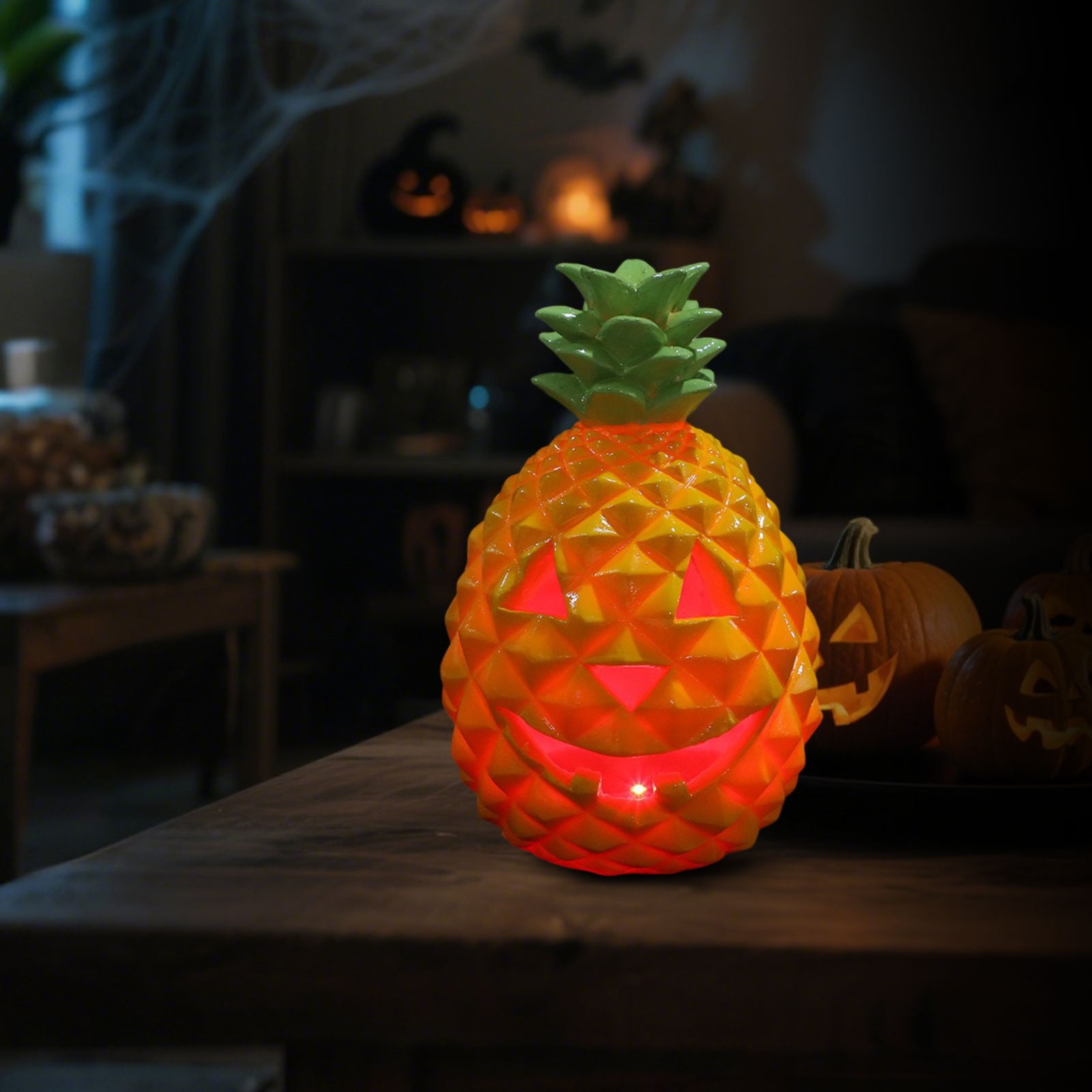 Halloween Pineapple Pumpkin Red Light Decor - 6.7 " Pineapple Jack O ...