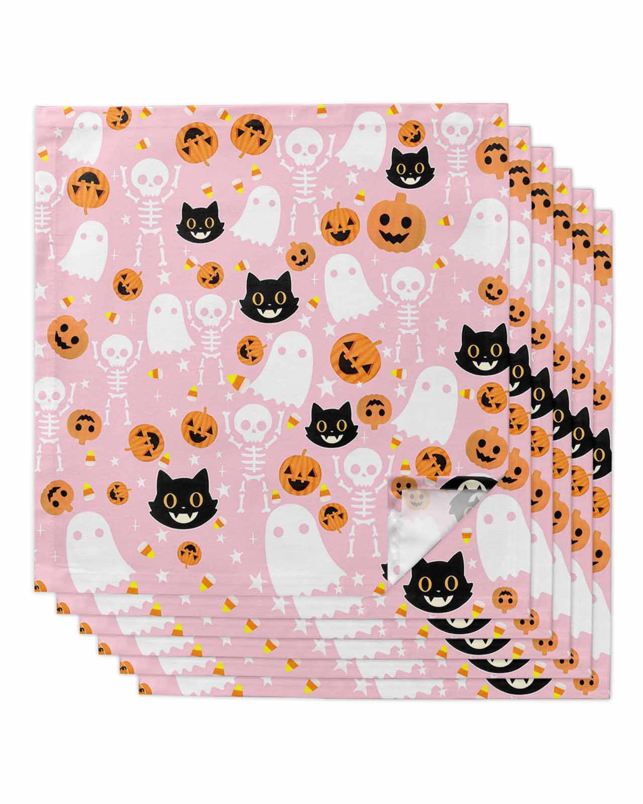 Halloween Pink Cloth Napkins Set of 6 Reusable Dinner Napkins, Black ...