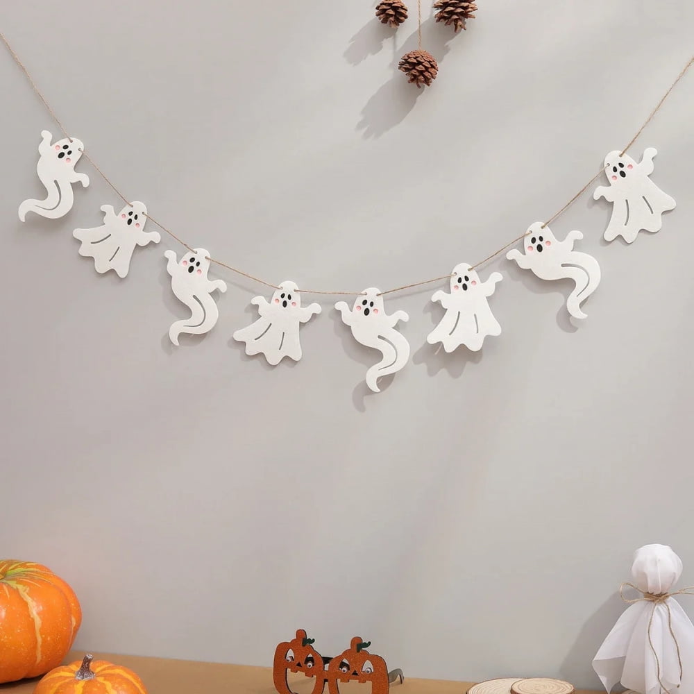 Halloween Pink Ghost Flag Blush White Kid Banner Cute Pennant Carnival ...