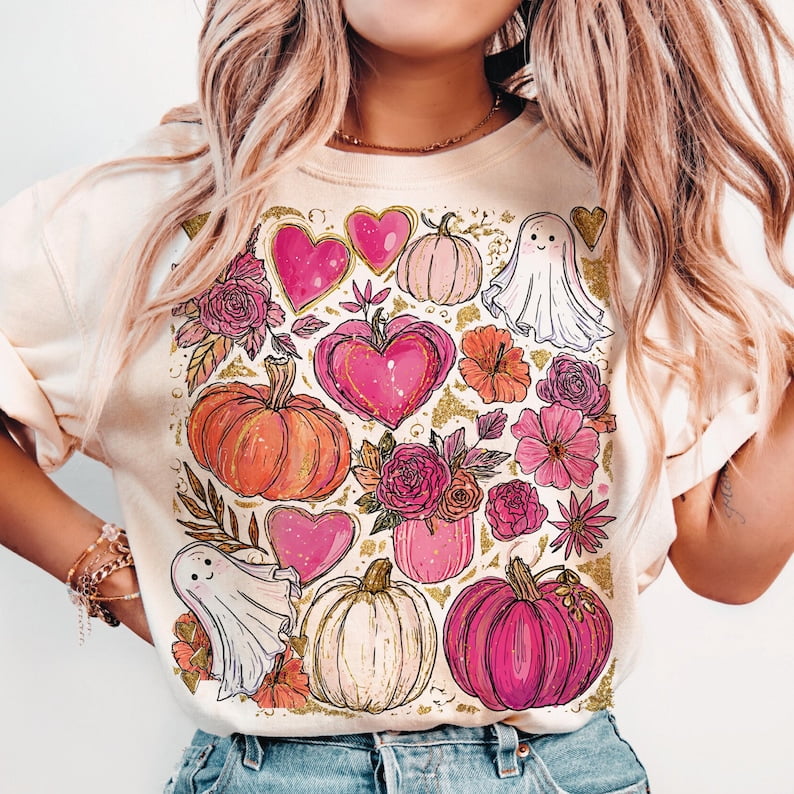 Halloween Pink Ghost Png, girly Pink Pumpkin Png, Boho Floral Fall Png ...